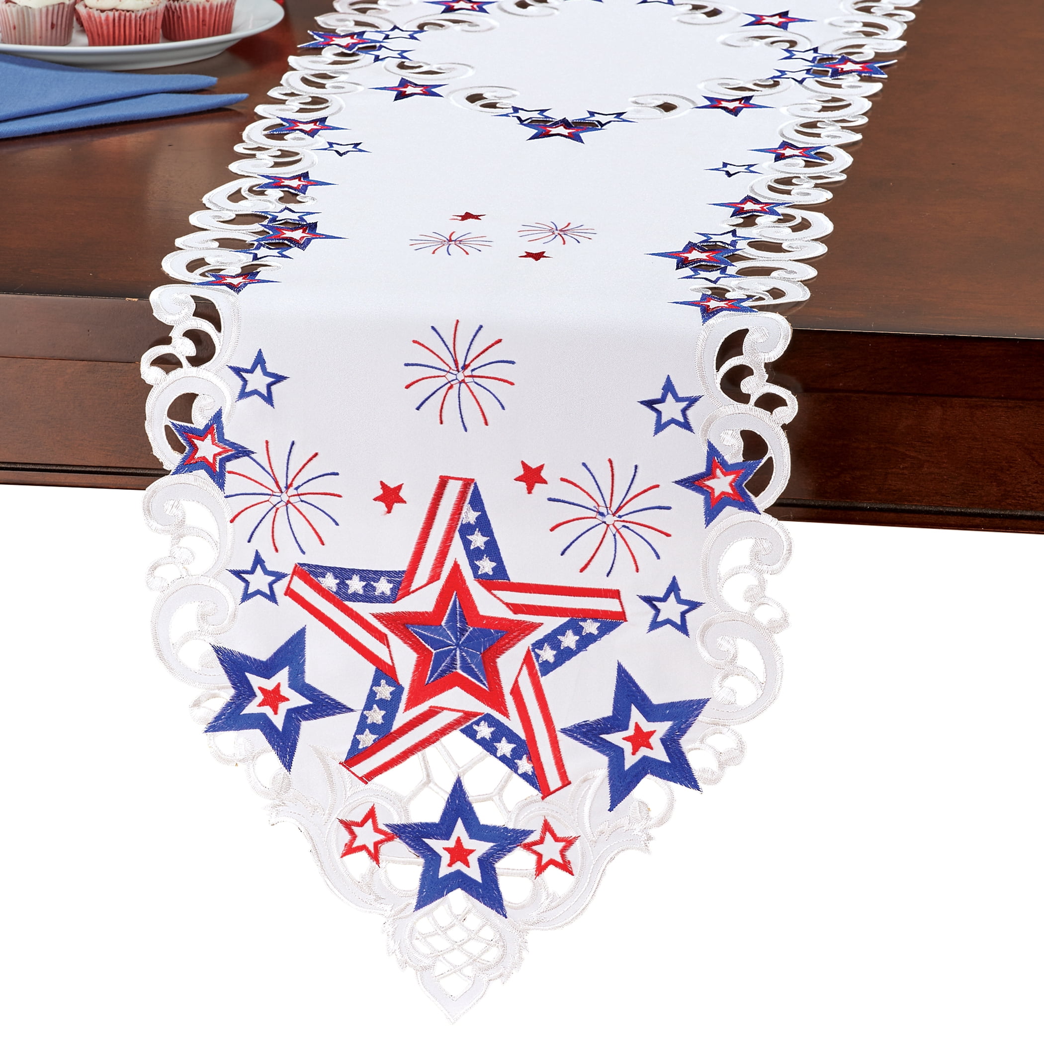 Collections Etc Embroidered Starburst Patriotic Table Linens - Walmart.com