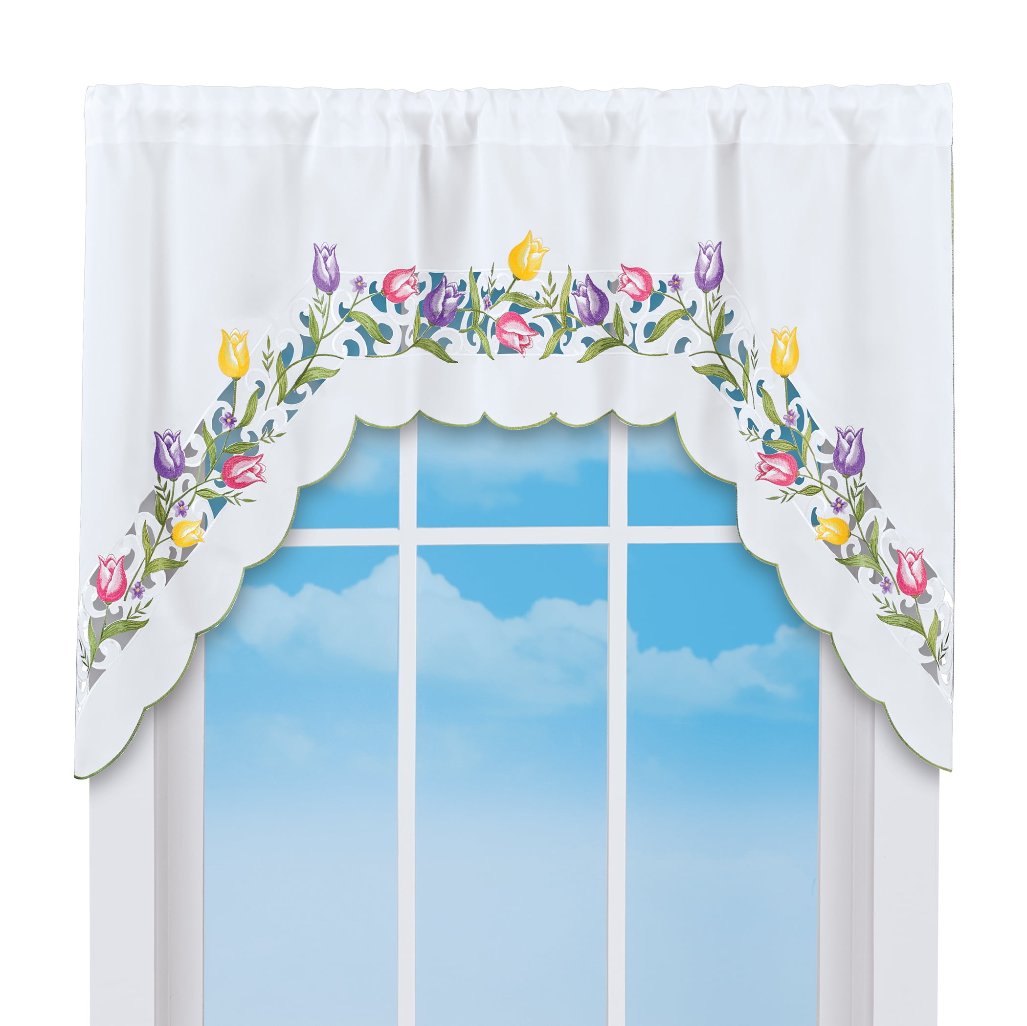 Collections Etc Embroidered Tulips Caf Kitchen Curtains - Walmart.com