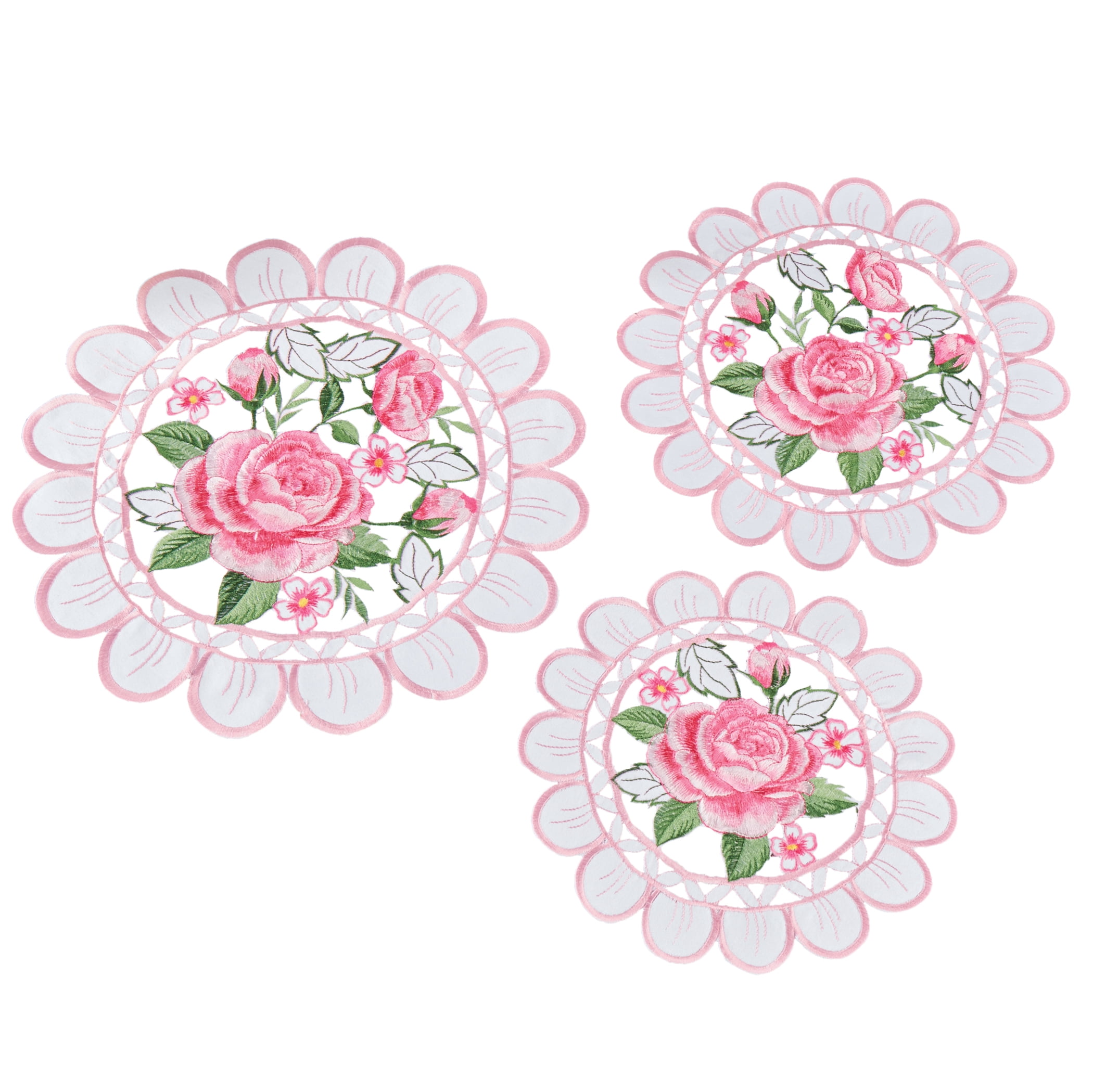 Collections Etc Embroidered Vintage Rose Scalloped Edge Table Linens ...
