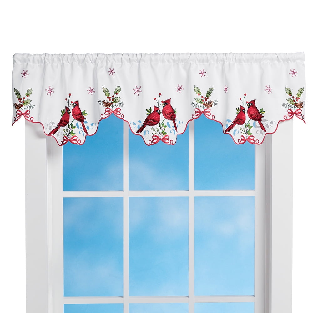 Collections Etc Embroidered Winter Cardinals Curtain Panels, Xmas Theme ...