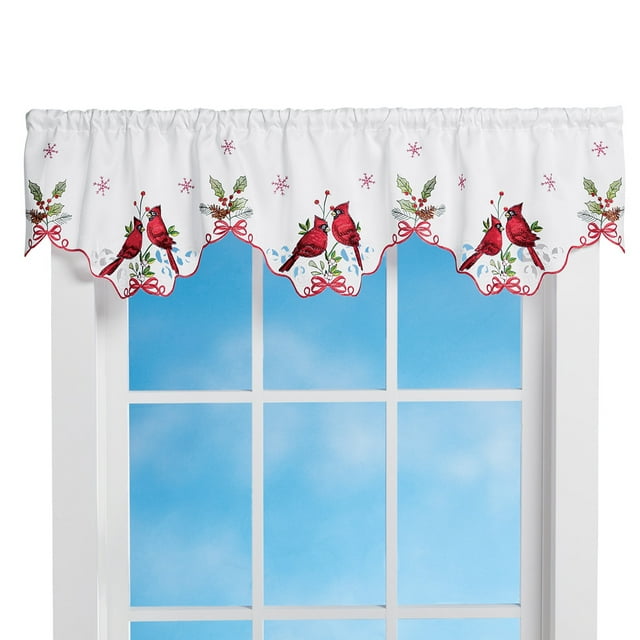 Collections Etc Embroidered Winter Cardinals Curtain Panels, Xmas Theme ...