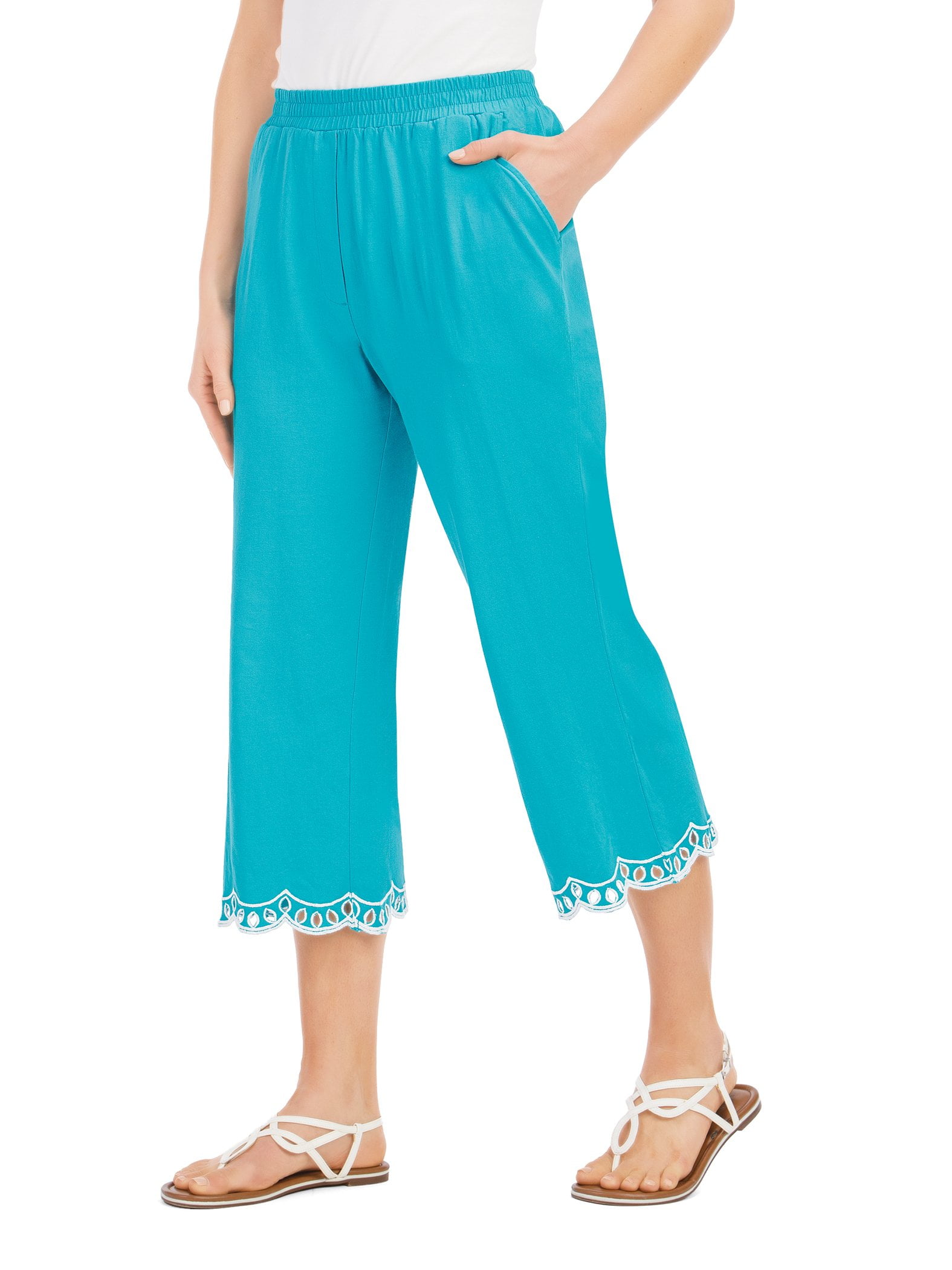 Collections Etc Eyelet and Scalloped Trim Elasticized Waist Pull-On ...