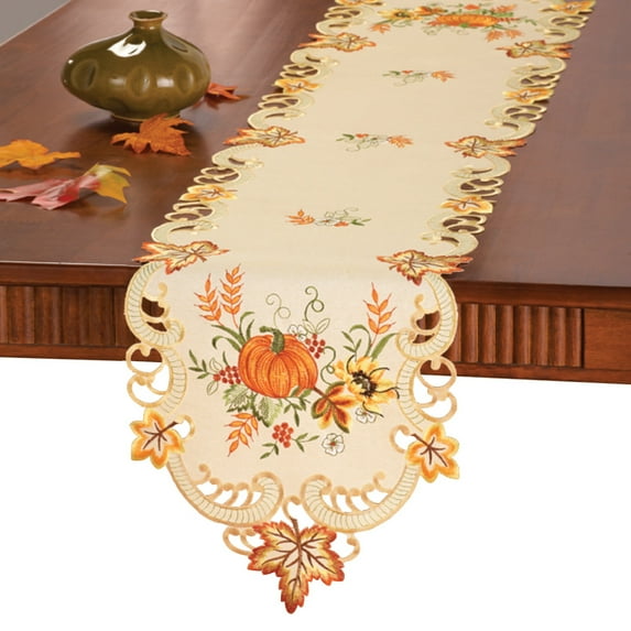 Collections Etc Fall Embroidered Pumpkin And Leaves Table Linens ...