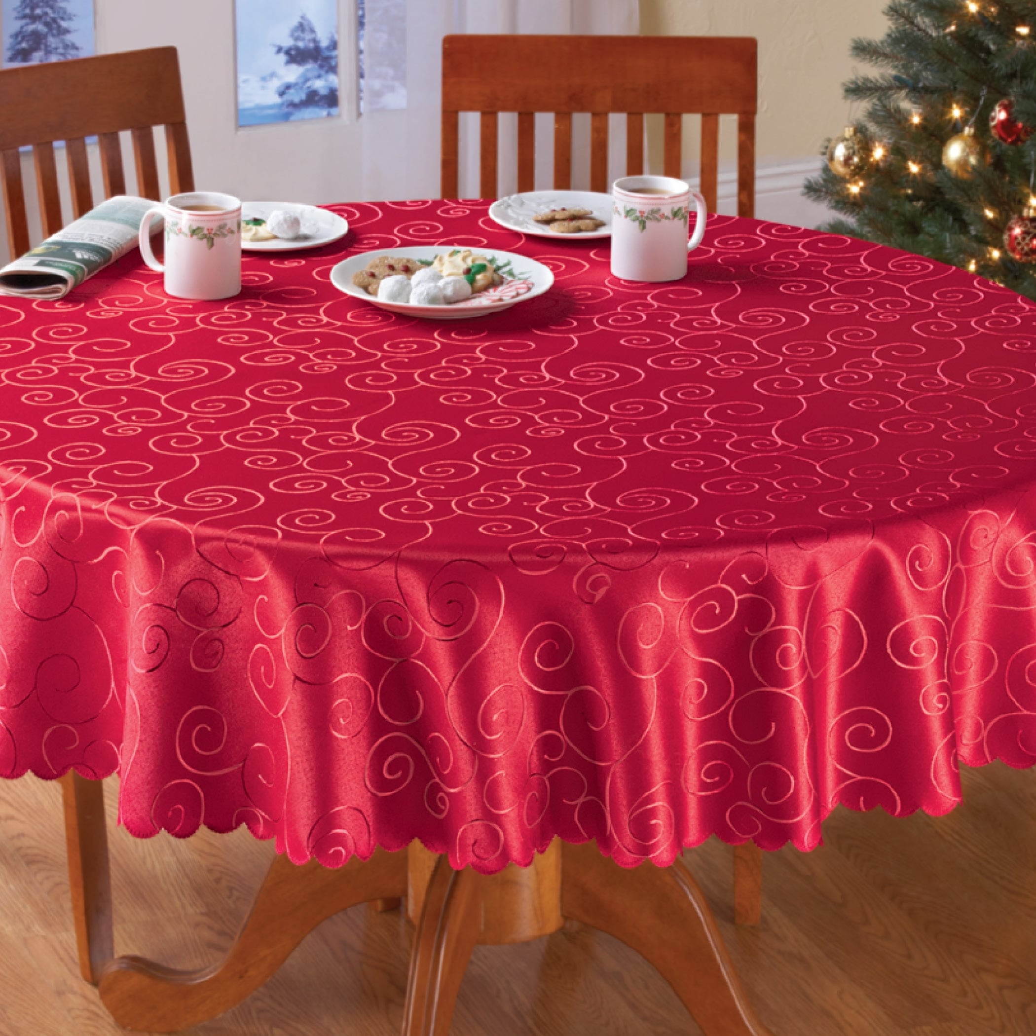Collections Etc Fancy Scroll Scalloped Edge Festive Tablecloth, Blue ...