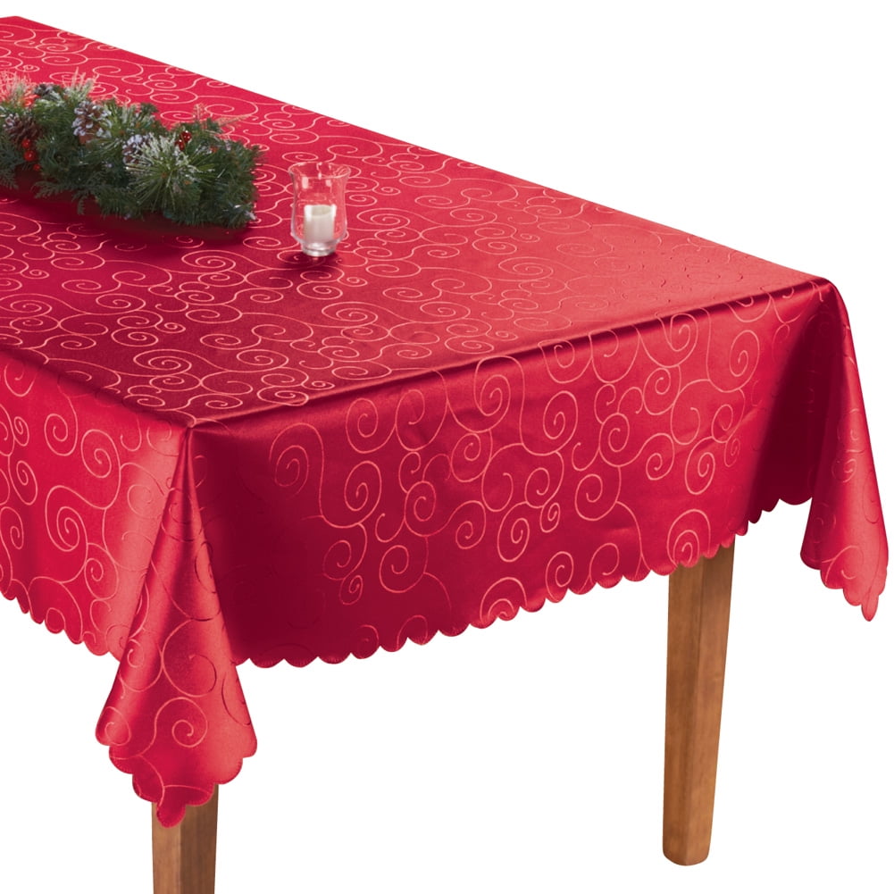 Collections Etc Fancy Scroll Scalloped Edge Festive Tablecloth, Red, 60 ...