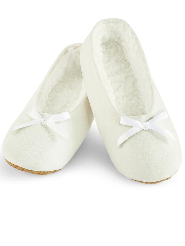 Collections Etc Faux Suede Cozy Ballerina Slippers, White, Large ...