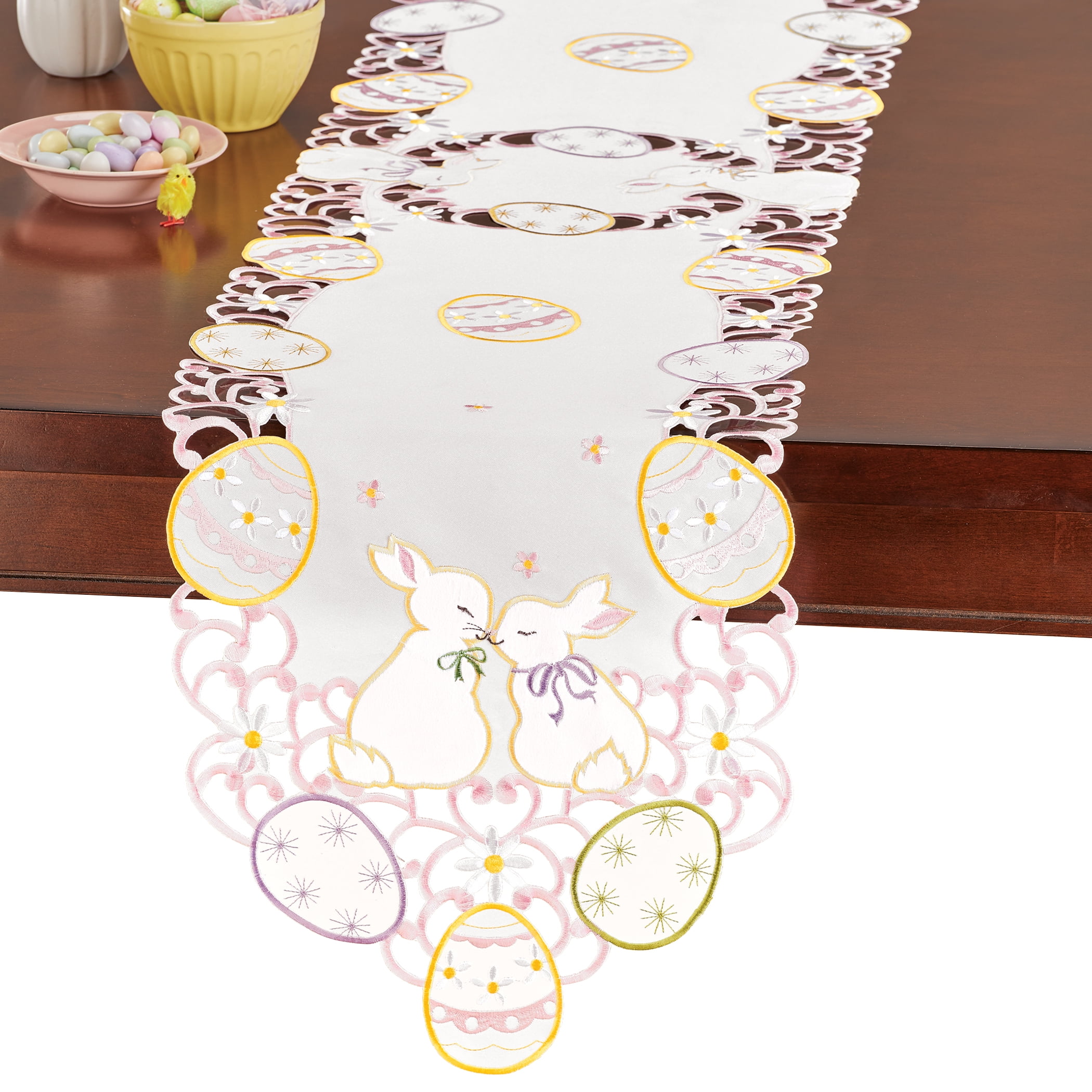 Collections Etc Faux Suede Kissing Bunnies Easter Table Linens ...