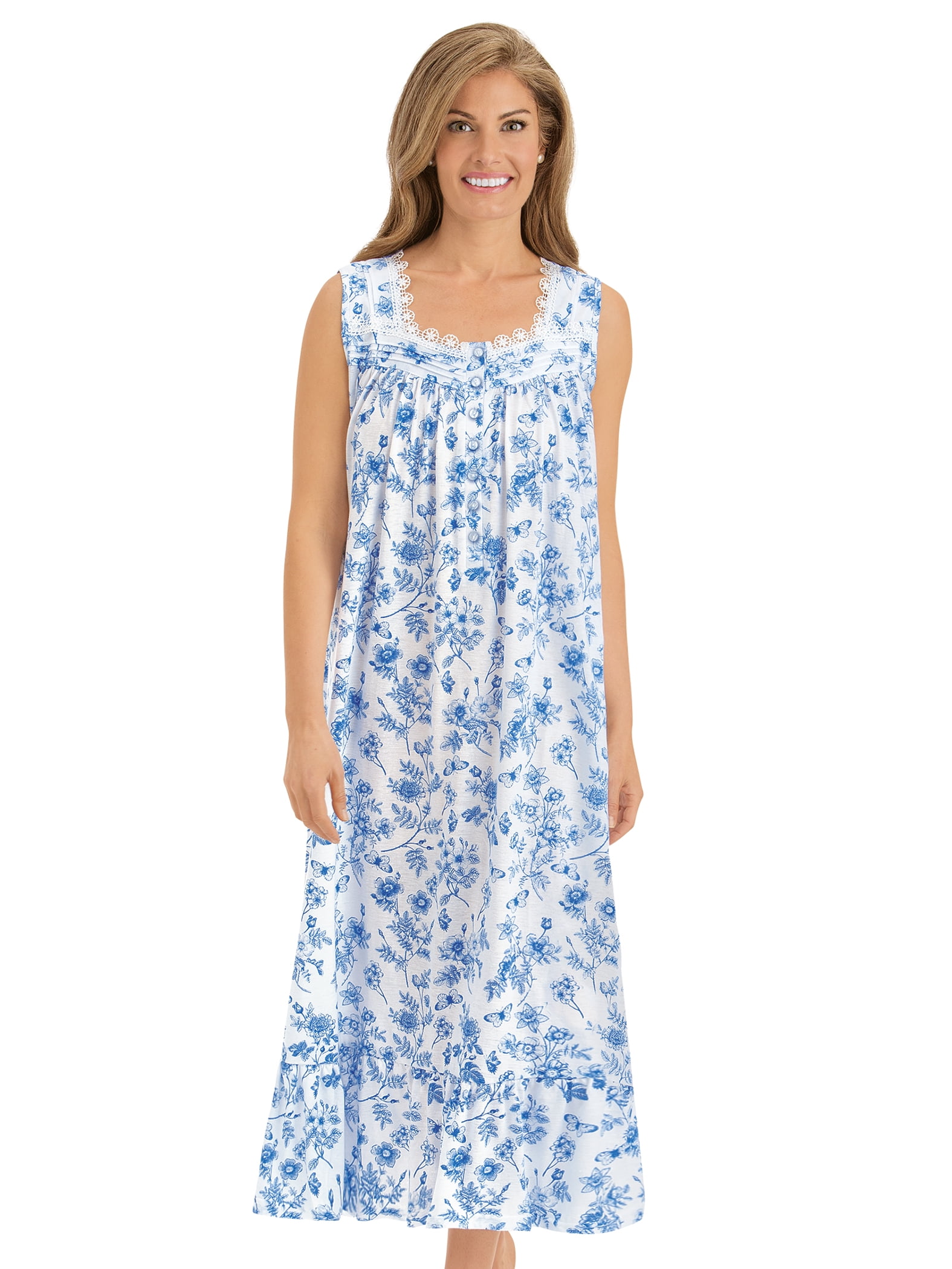 Collections Etc Feminine Floral Print Knit Sleeveless Nightgown ...