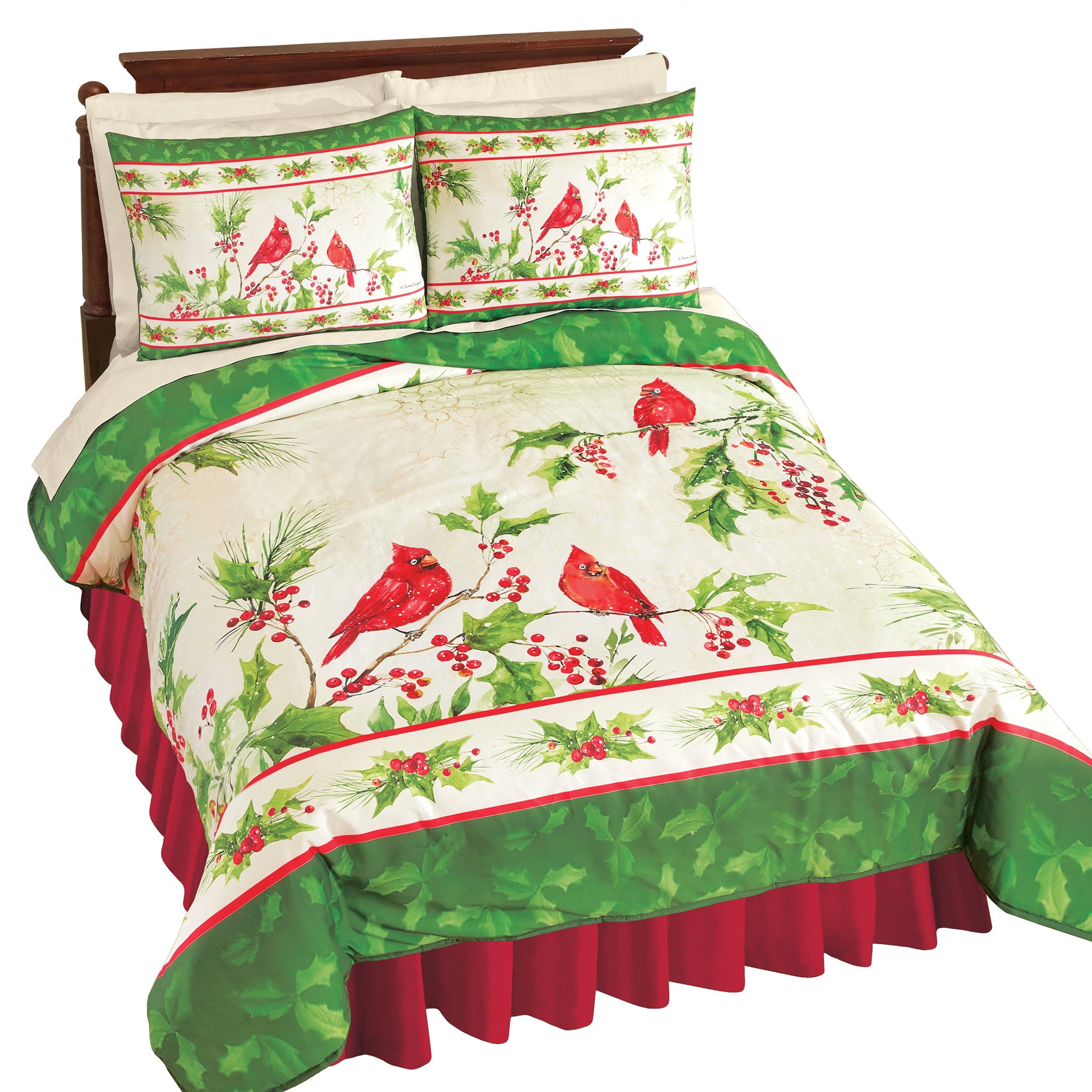 Collections Etc Festive Holiday Cardinal and Holly 3-Piece Comforter ...