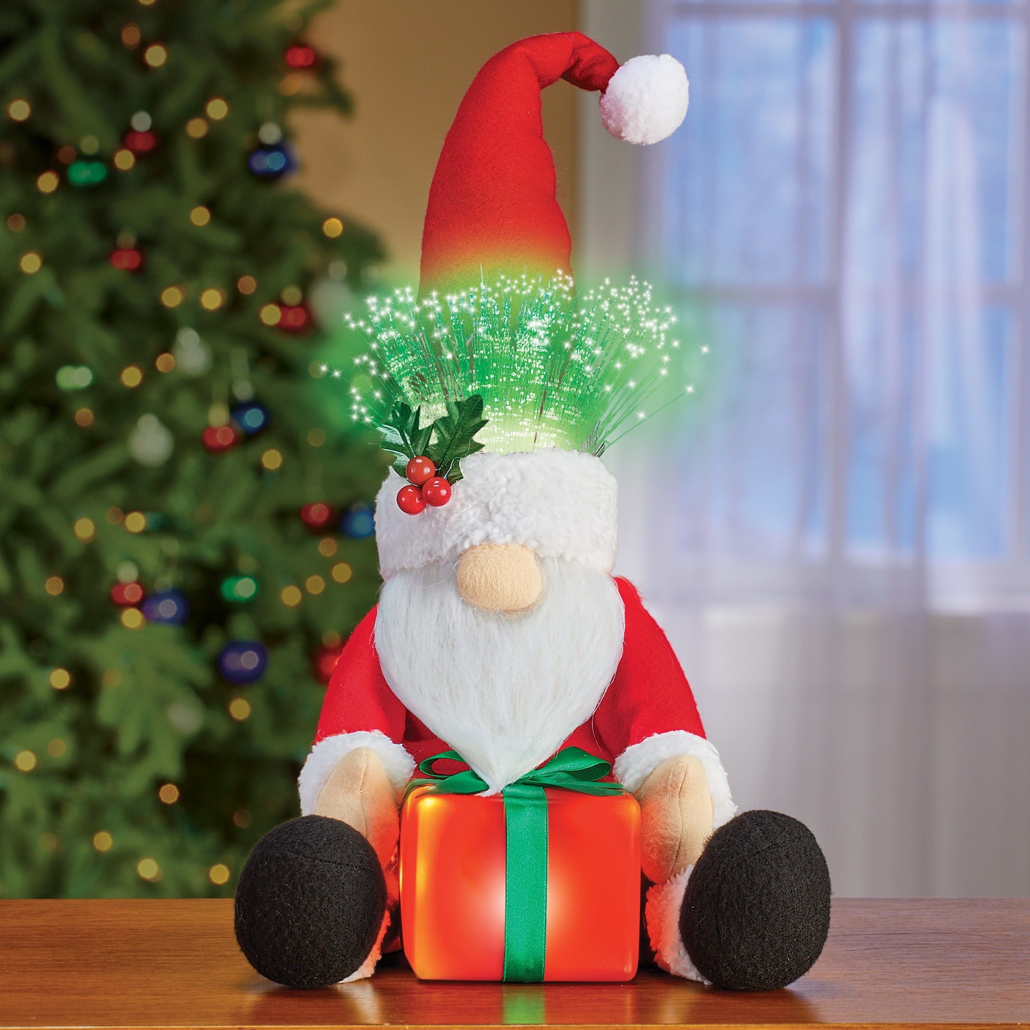 Collections Etc Fiber Optic Color Changing Santa Claus Sitter Figurine ...