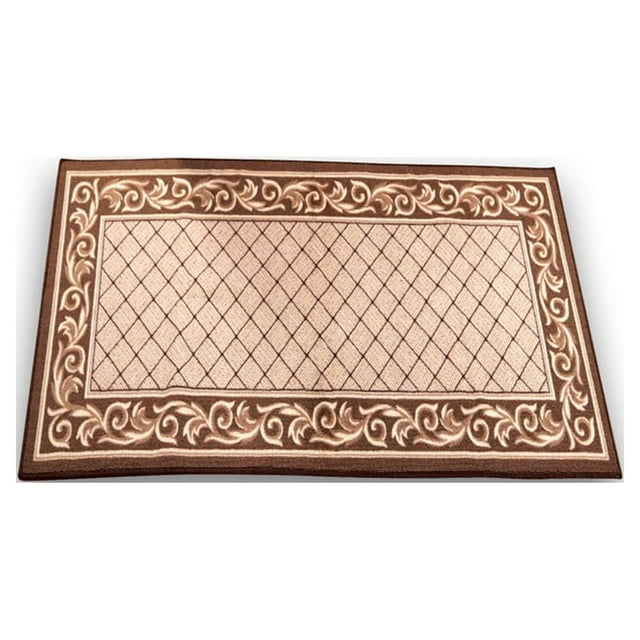 Collections Etc Floral Scroll Basket Weave Rug with Skid-Resistant ...