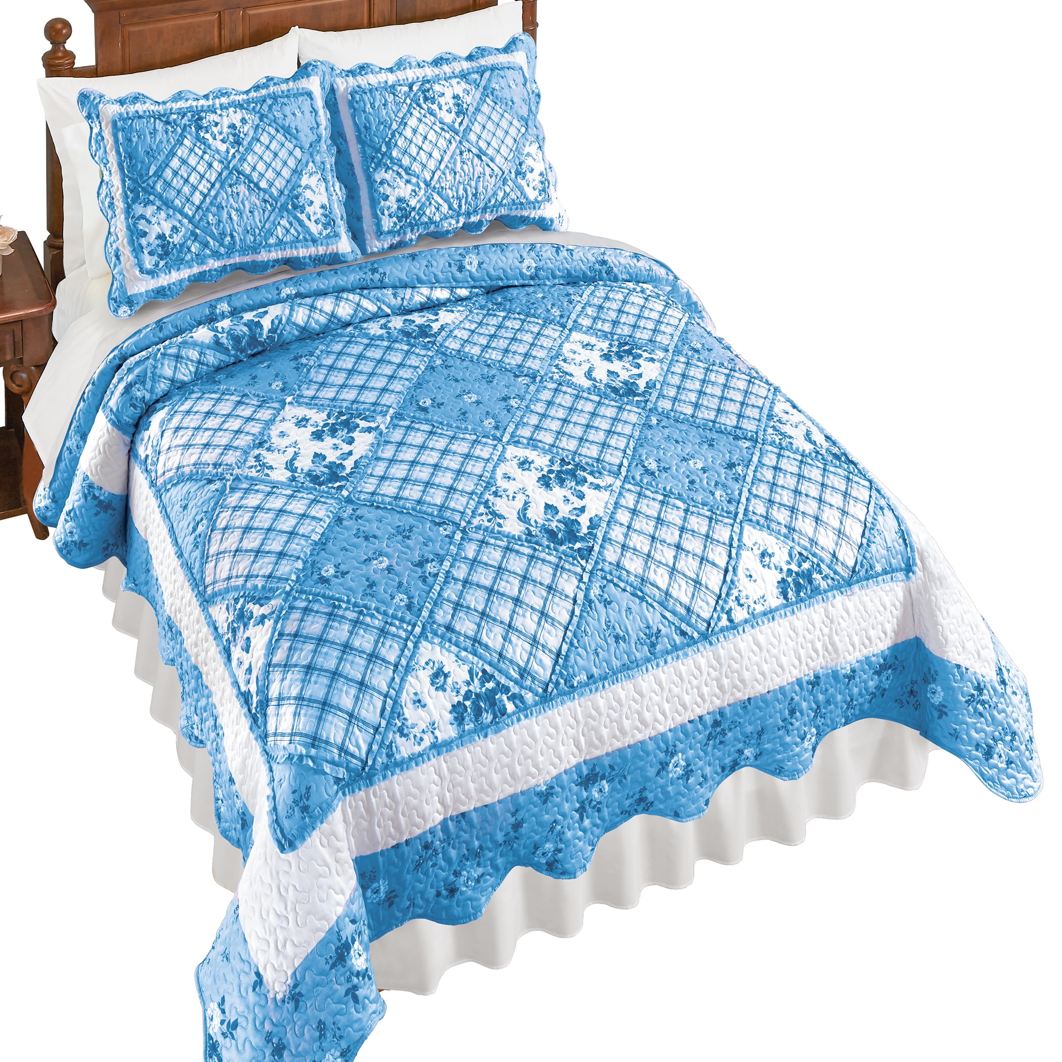 Collections Etc Floral and Striped Patchwork Scalloped Edge Quilt ...