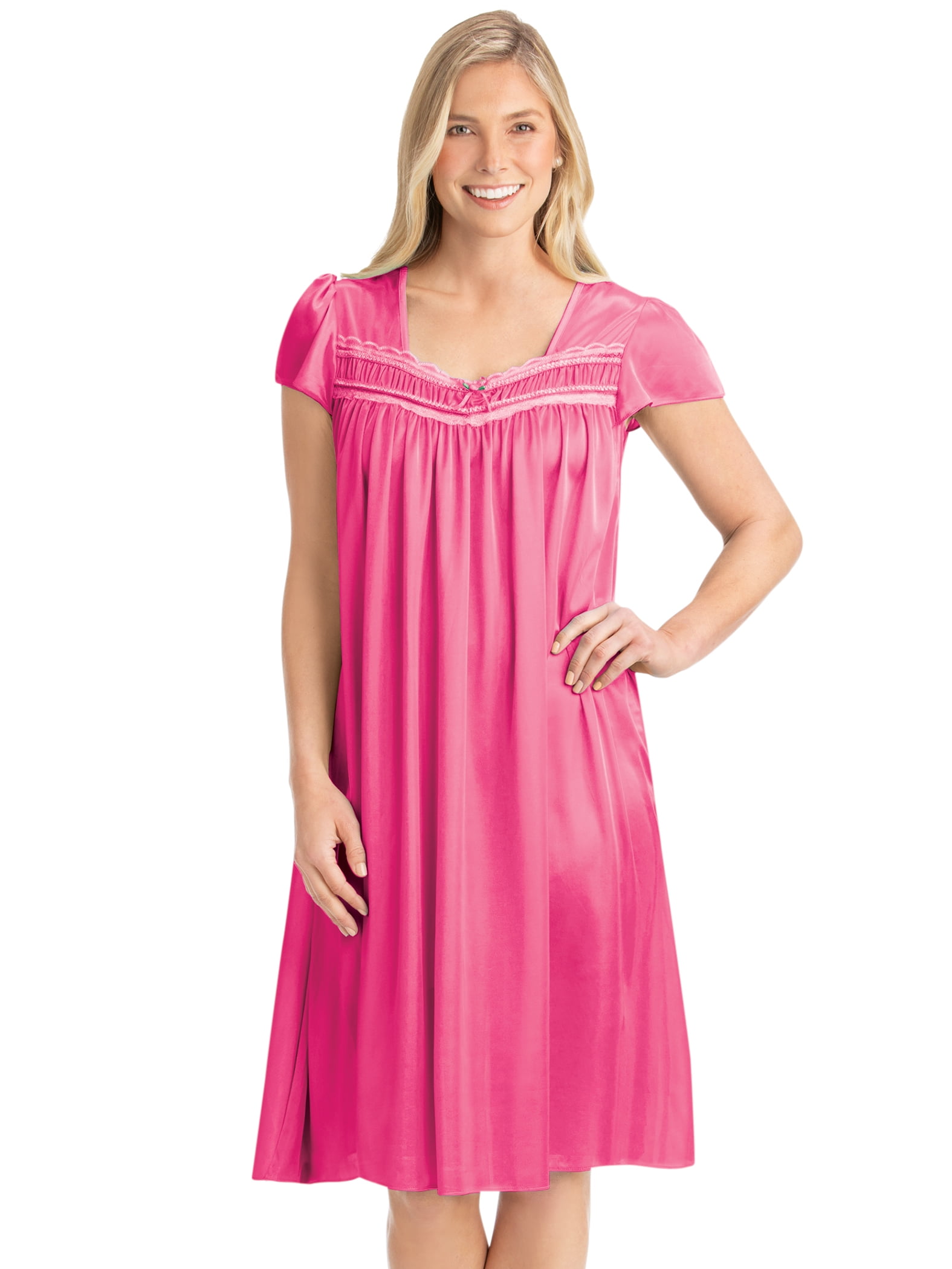 Collections Etc Flutter Cap-Sleeve Ribbon & Lace Detail Tricot Mid ...