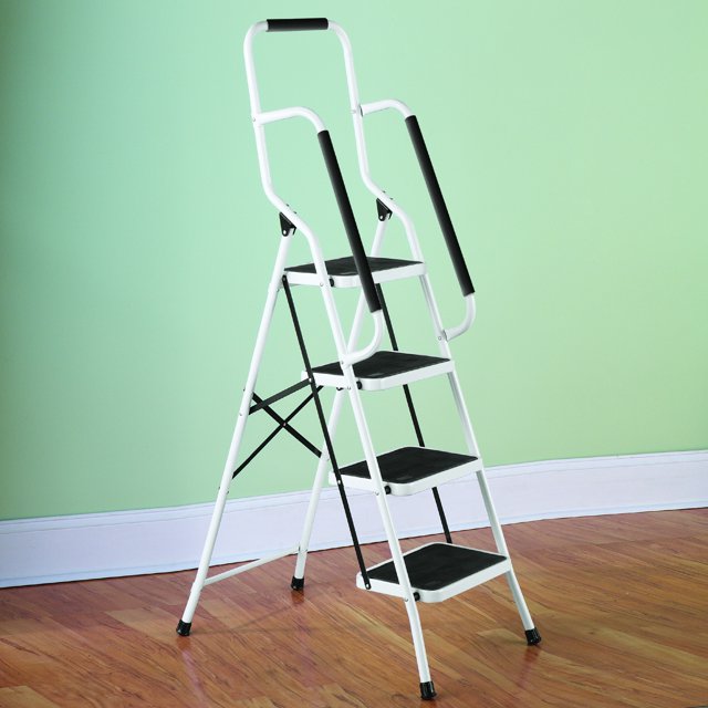 Collections Etc Lightweight Folding Safety Ladder with Handrails, Four ...