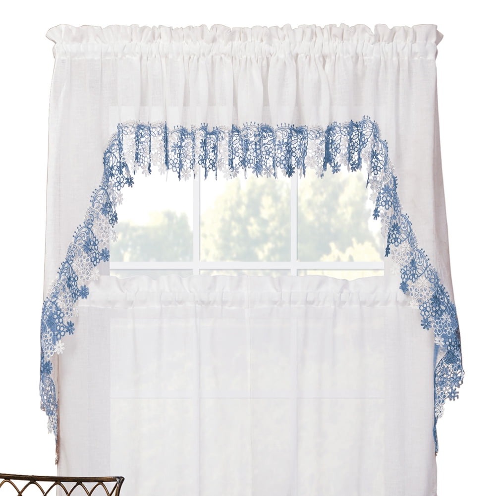 Collections Etc Fox Valley Traders Lillian Macrame Swag Pair, Blue, One ...