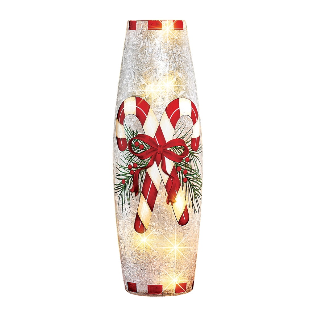 Collections Etc Frosted Glass Candy Cane Christmas Hurricane Lamp Clear ...