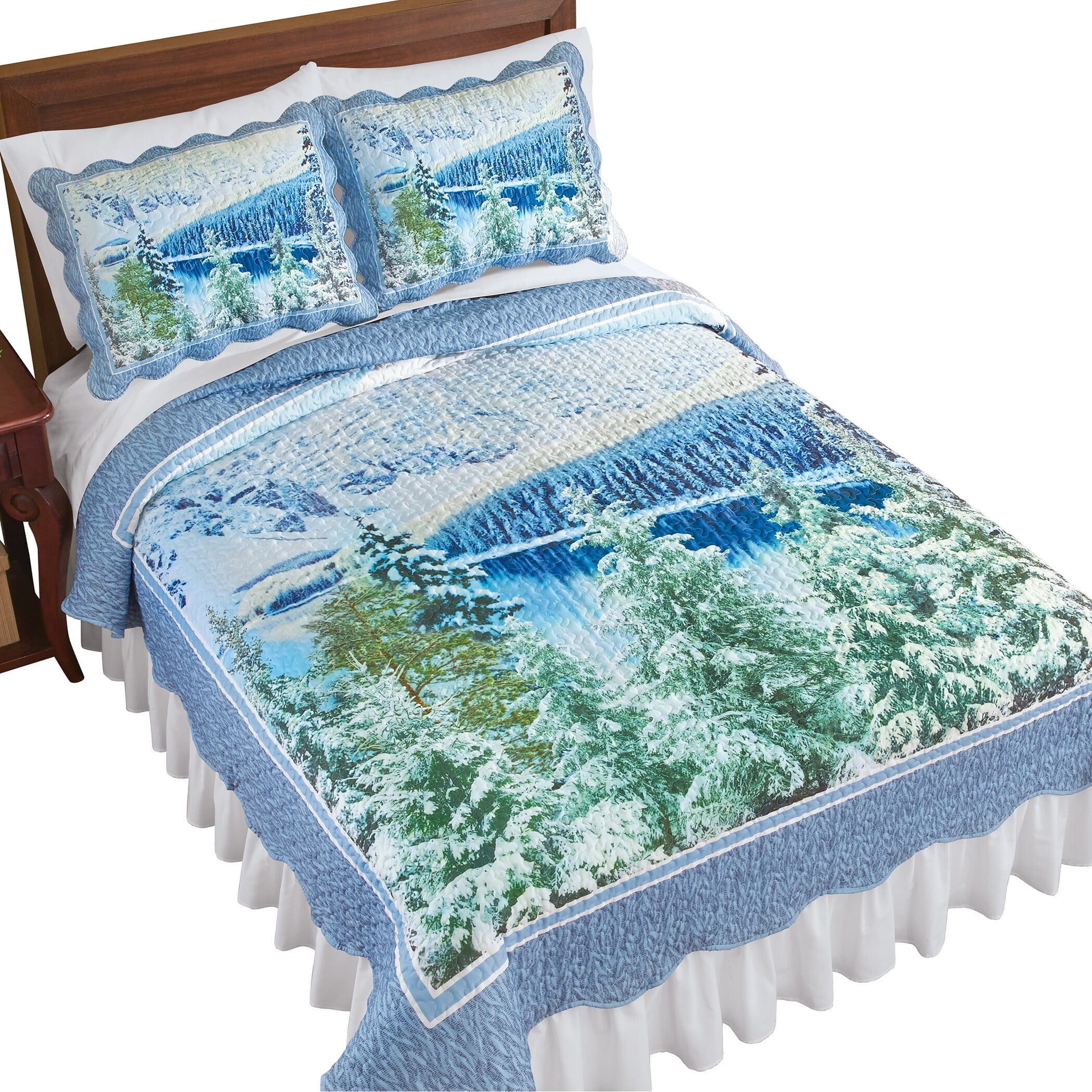 Collections Etc Frosty Woodland Scene Scalloped Edge Quilt Twin ...