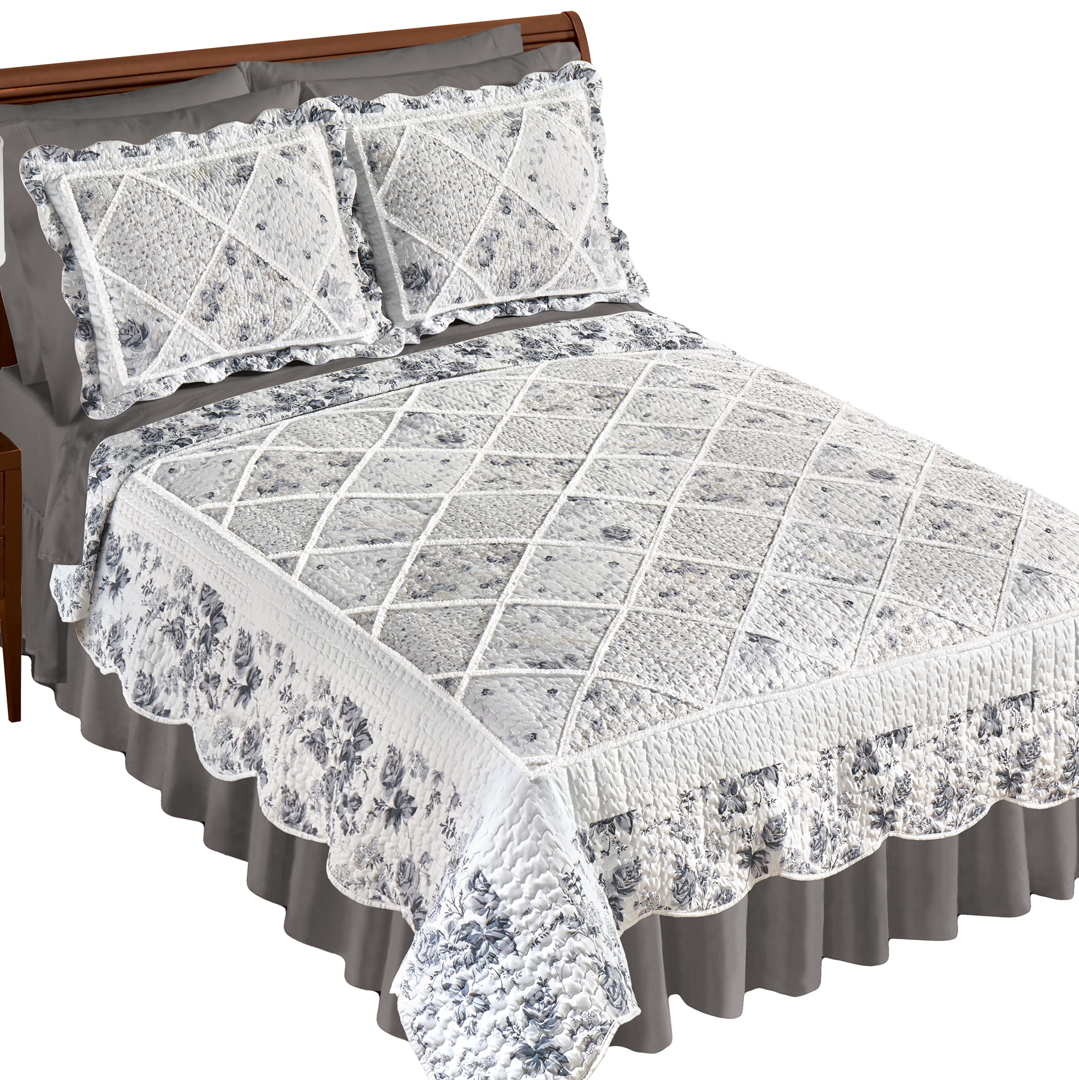 Collections Etc Grace Floral Patchwork Trellis Scalloped Edge Quilt ...