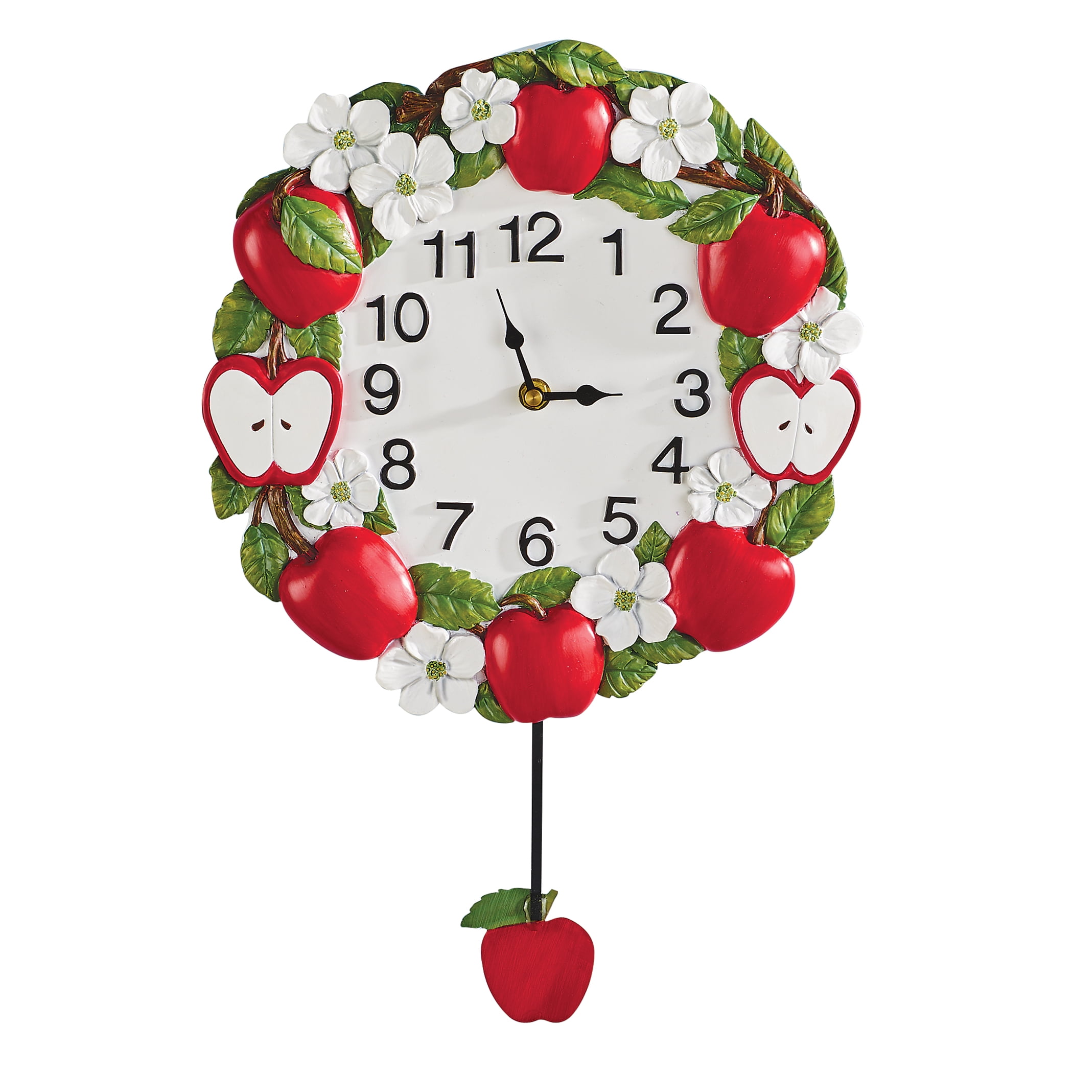 Collections Etc Hand-Painted Apple Blossom Pendulum Wall Clock ...