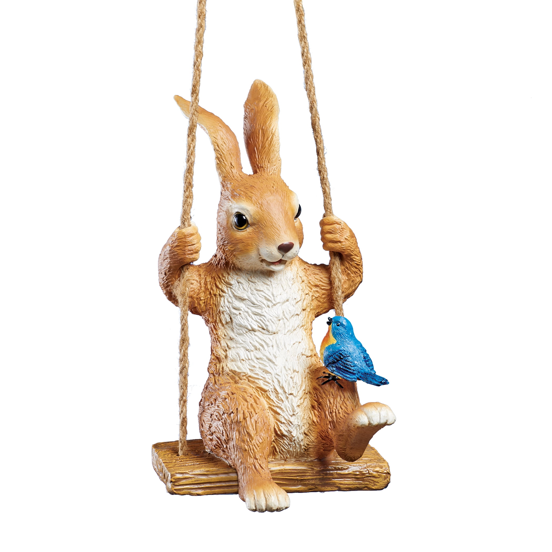 Collections Etc Hand-Painted Bunny On a Swing Hanging Lawn Statue ...