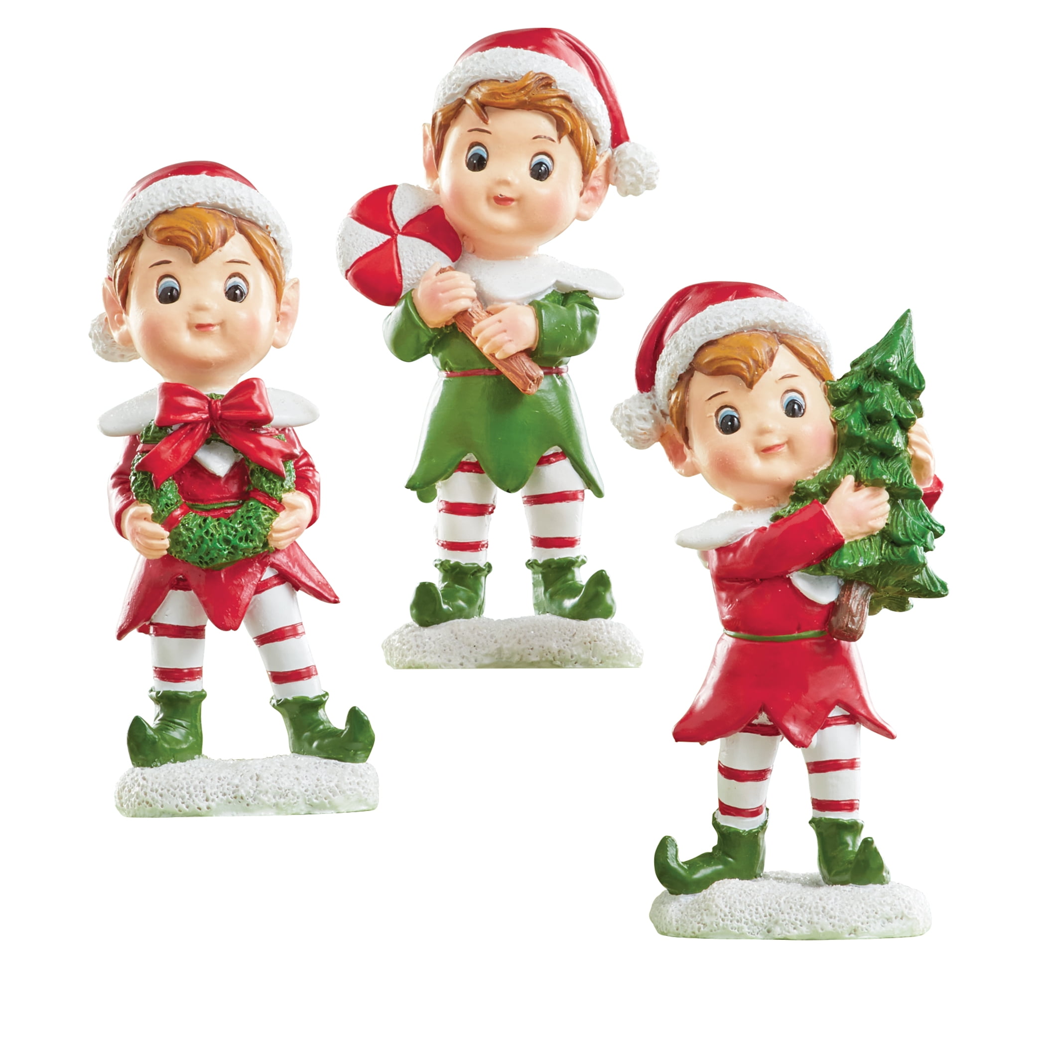 Collections Etc Hand-Painted Holiday Elf Sitter Figurines, Set of 3 ...