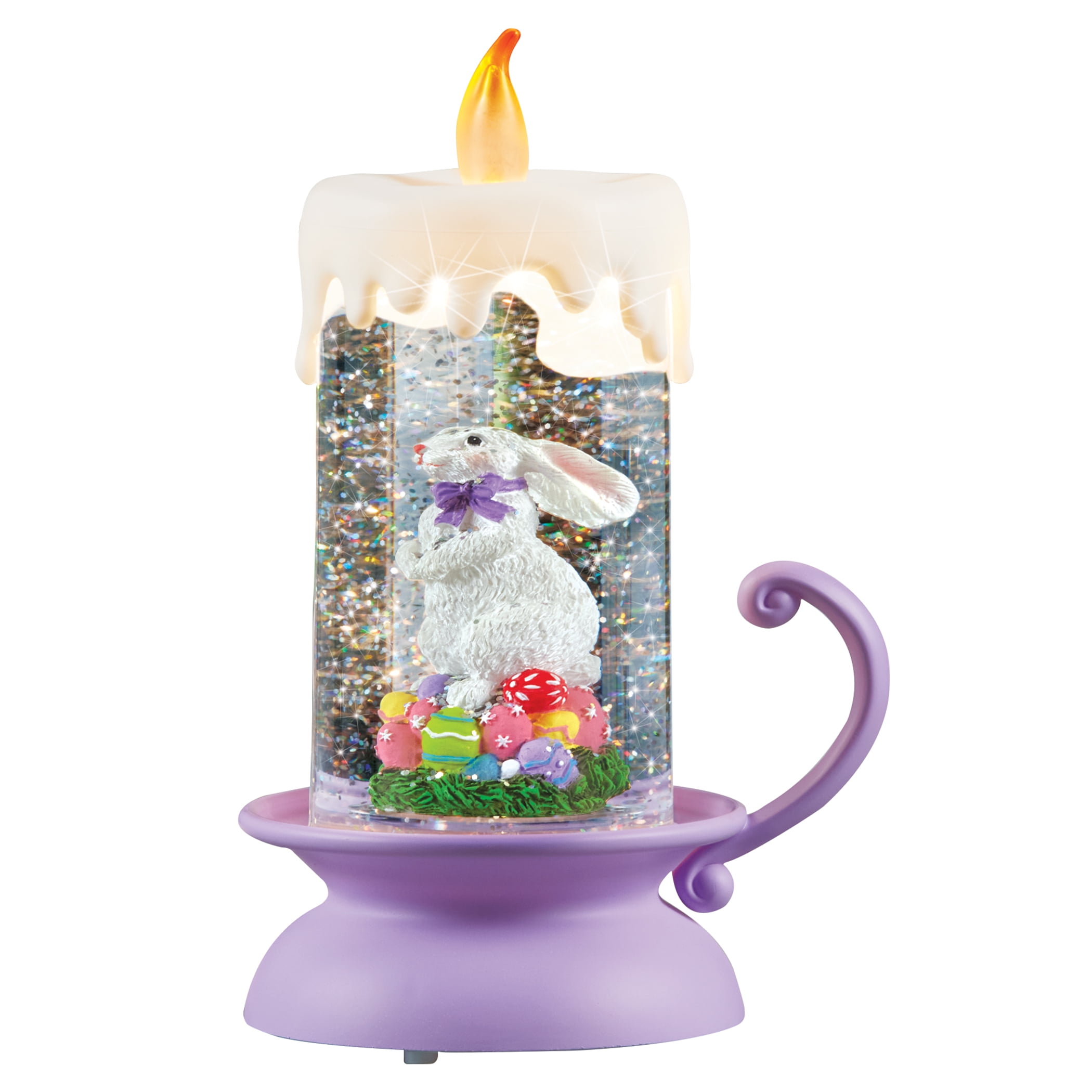 Collections Etc Hand-Painted Lighted Bunny Glitter Globe Candle ...