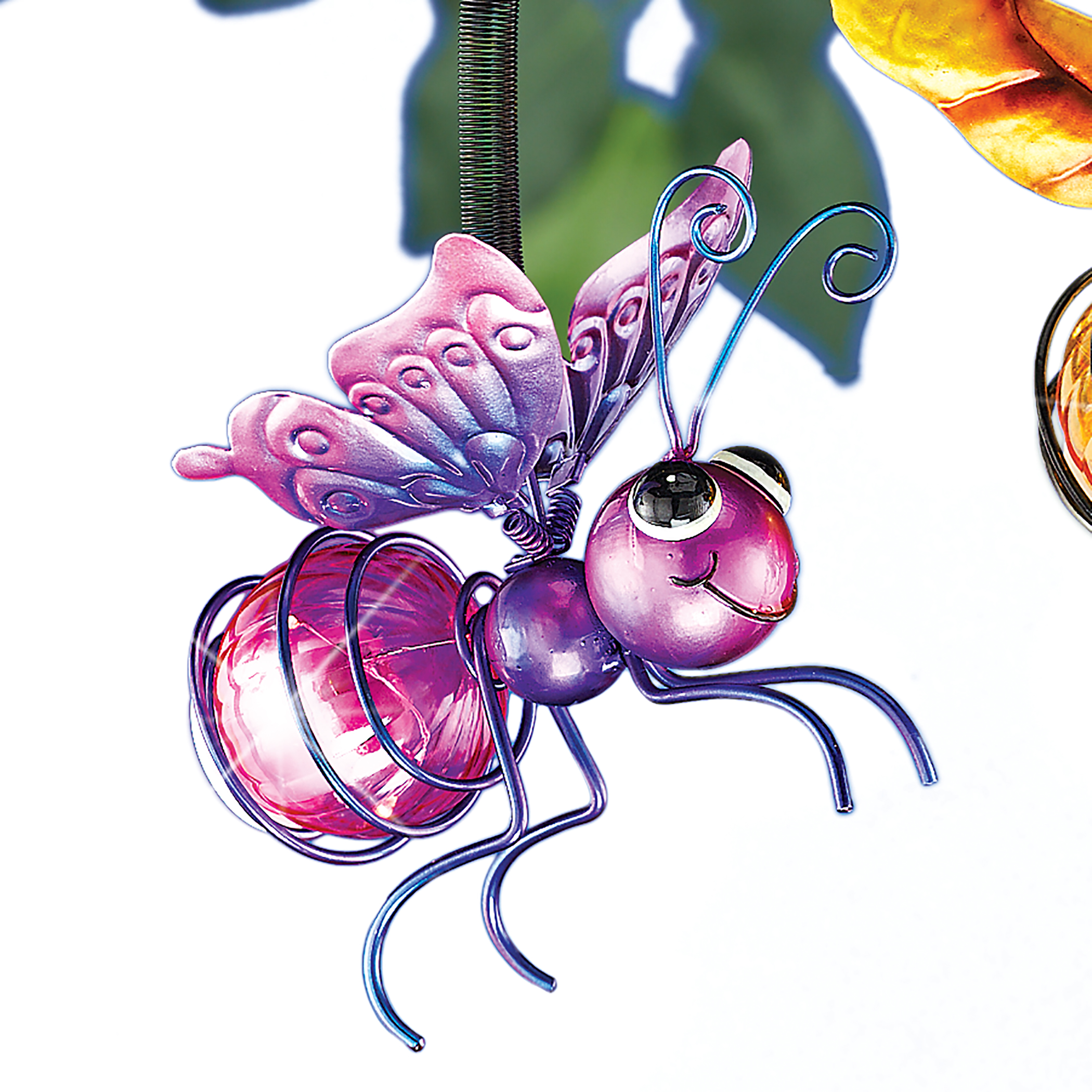Collections Etc Hanging LED Solar Lighted Metal Bugs with Bouncy ...