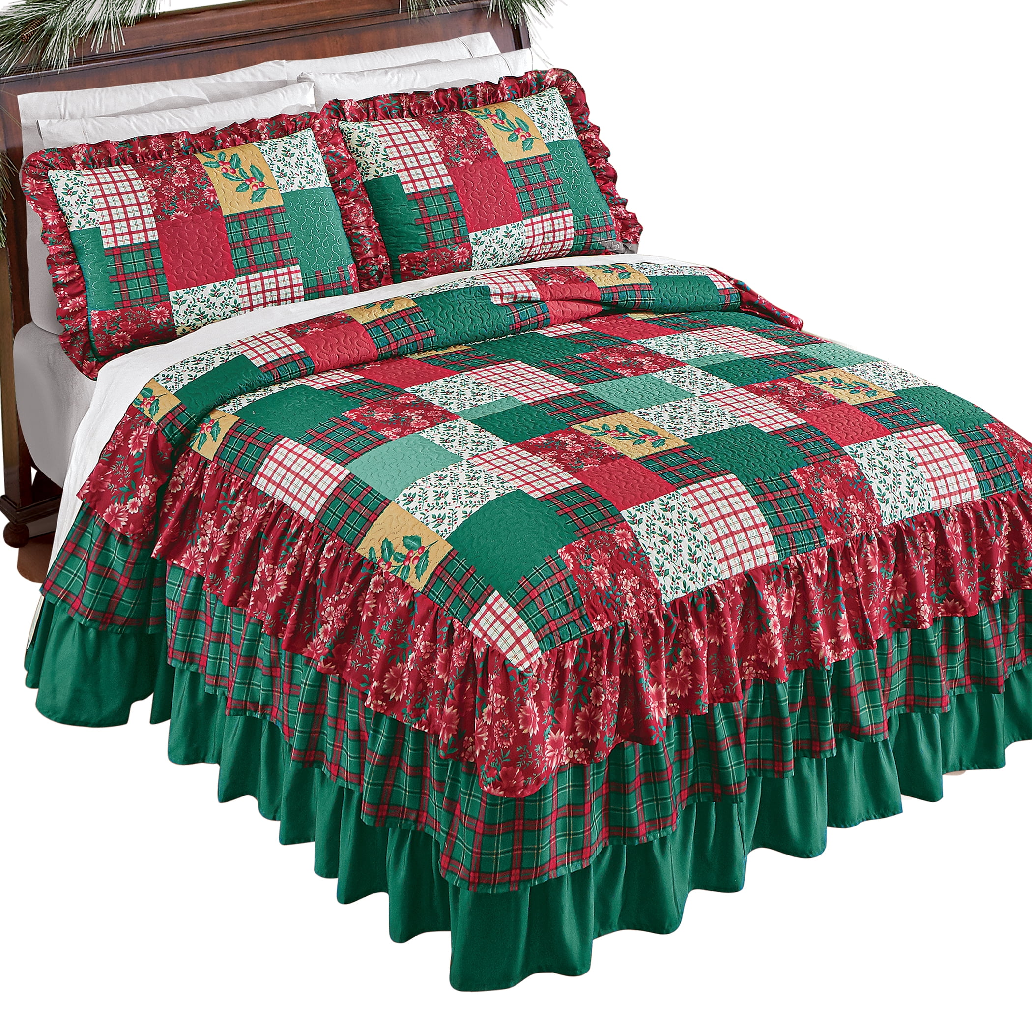 Collections Etc Holiday Patchwork Triple Ruffle Bedspread Multi King - Walmart.com
