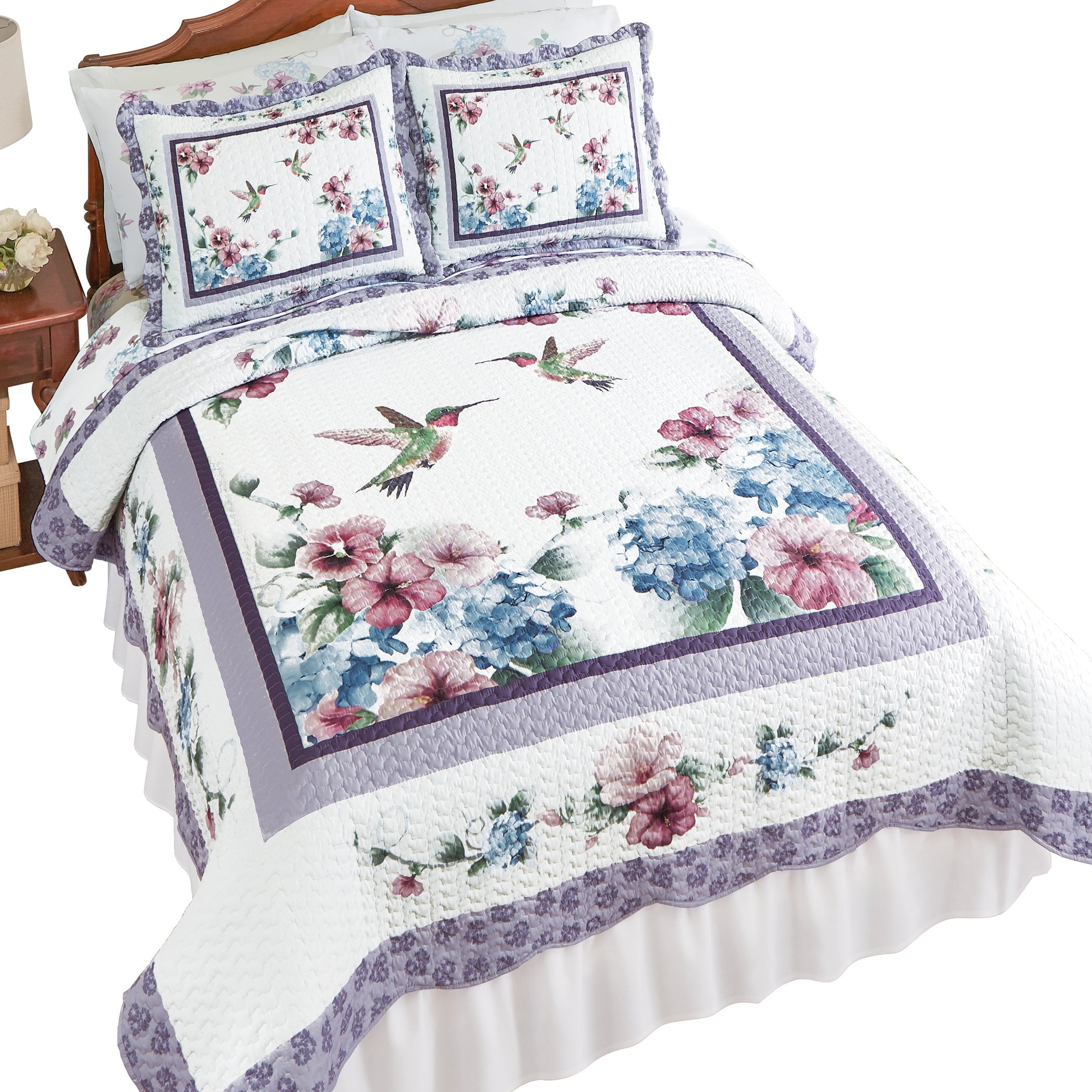 Collections Etc Humming Bird Floral Scalloped Edge Quilt - Walmart.com