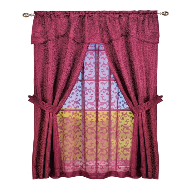 Collections Etc Insulated Scrolling Design Sheer Window Curtain Set ...