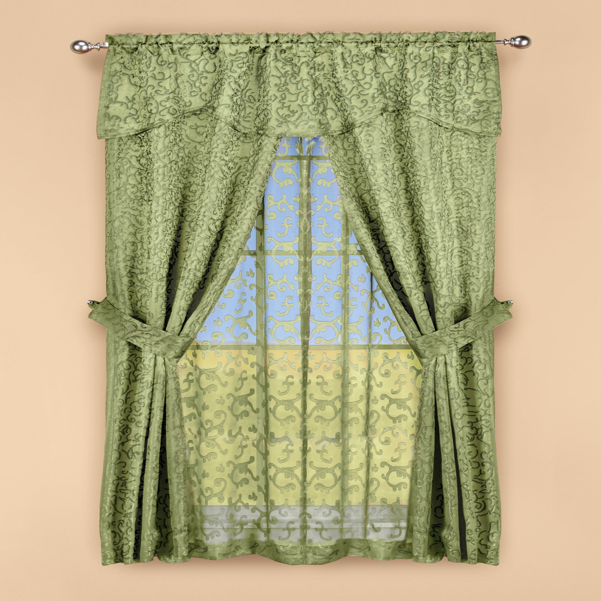 Collections Etc Insulated Scrolling Design Sheer Window Curtain Set ...