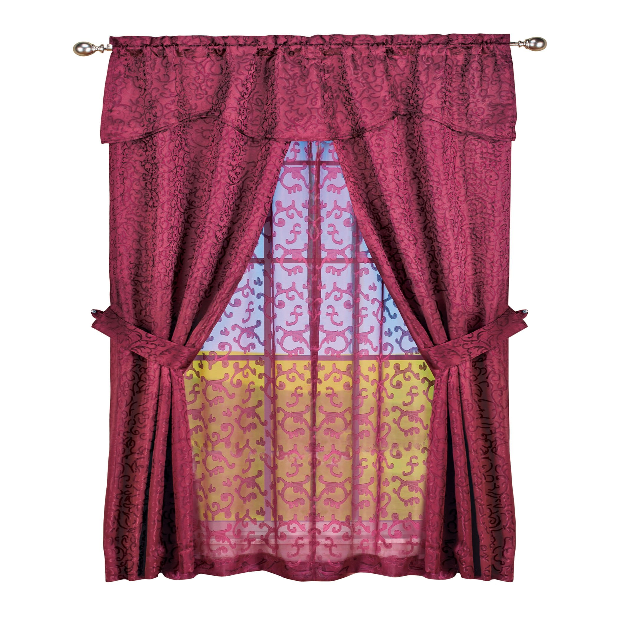 Collections Etc Insulated Scrolling Design Sheer Window Curtain Set ...
