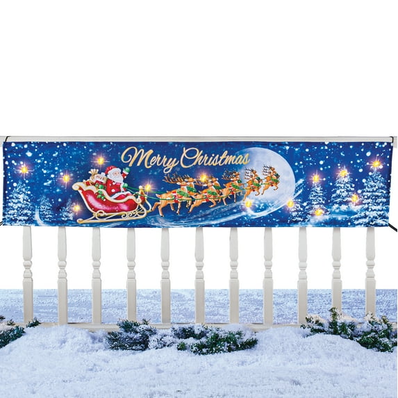 Collections Etc LED Lighted "Merry Christmas" Santa Claus Sleigh Banner ...