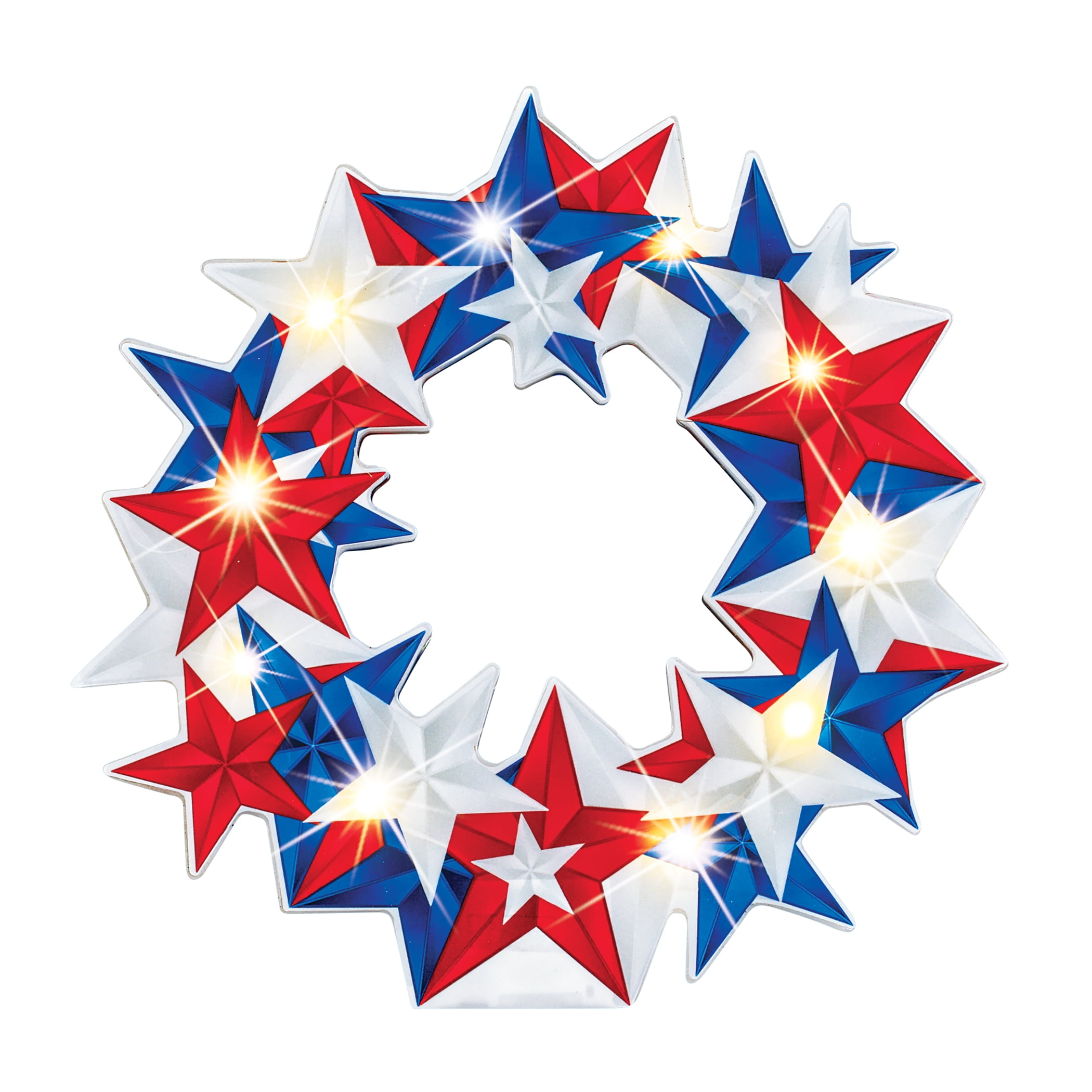 Collections Etc LED Lighted Patriotic Star Wreath Window Cling ...