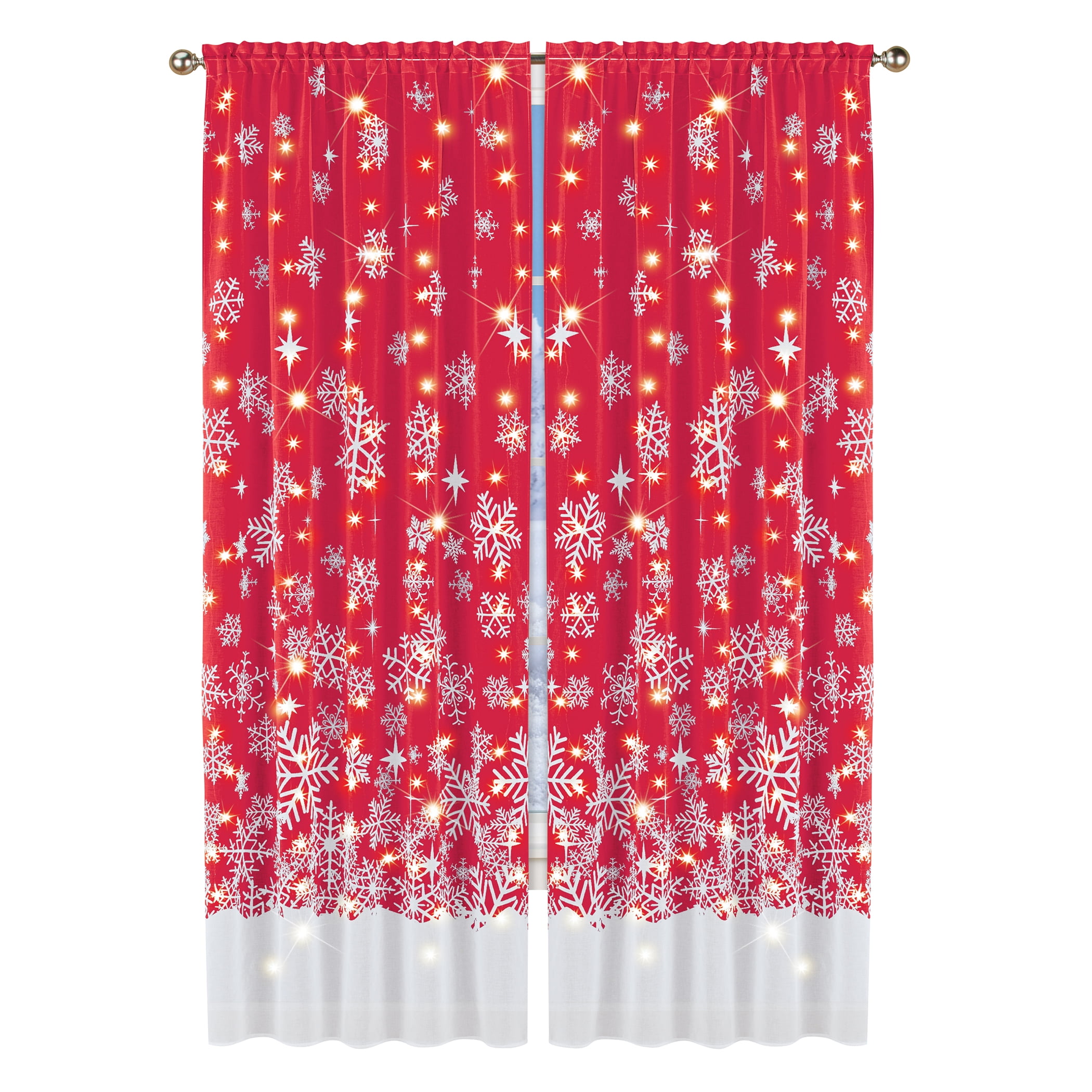 Collections Etc LED Lighted Snowflake Sheer 2-Piece Curtain Drapes ...