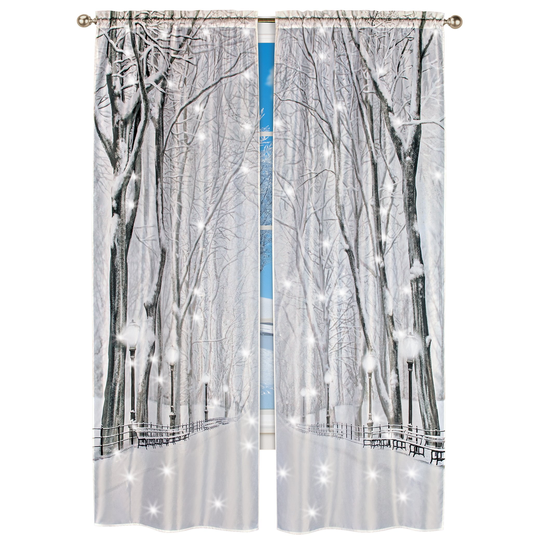 Collections Etc LED Lighted Winter Trees Scene Drapes, Sparkling ...