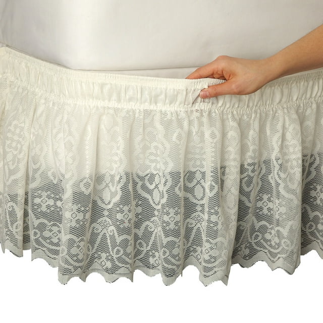 Collections Etc Lace Trimmed Elastic Bed Wrap, Easy Fit Dust Ruffle ...