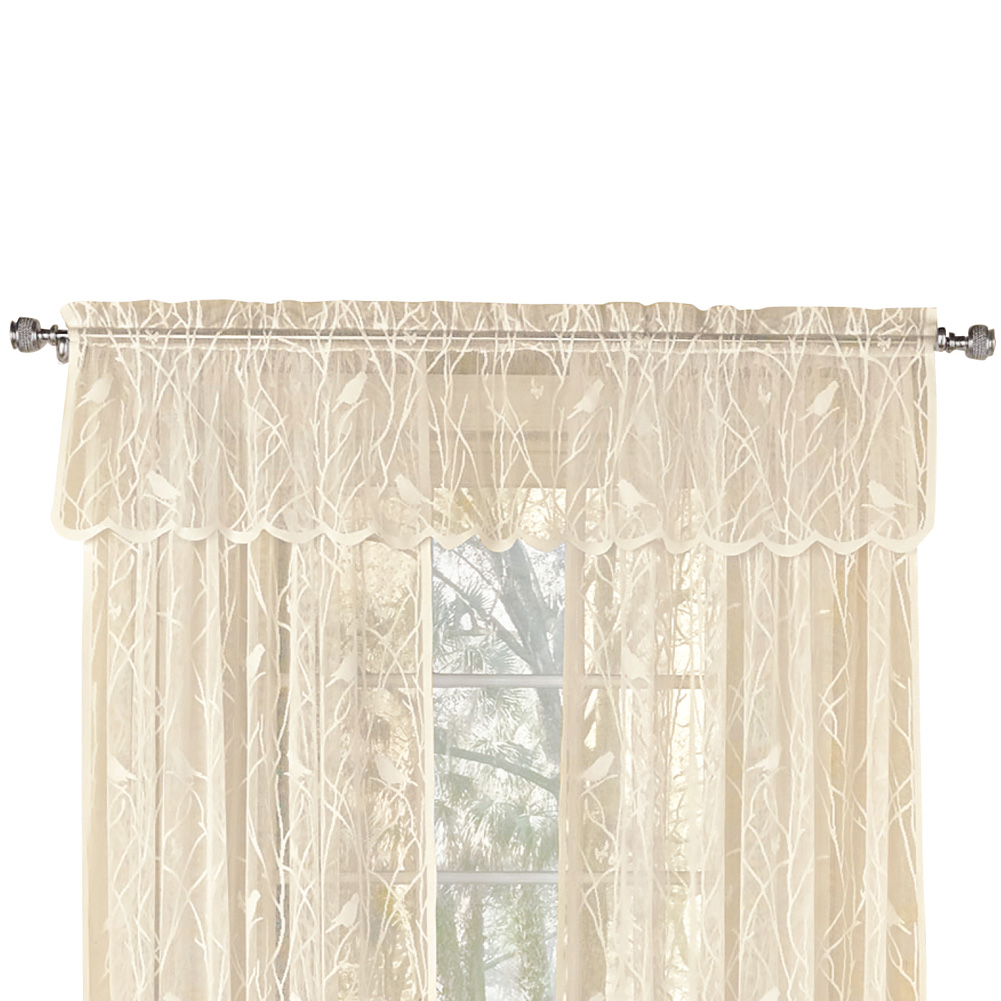 Collections Etc Lace Window Valance 56-inch x 12-inch with Songbirds ...