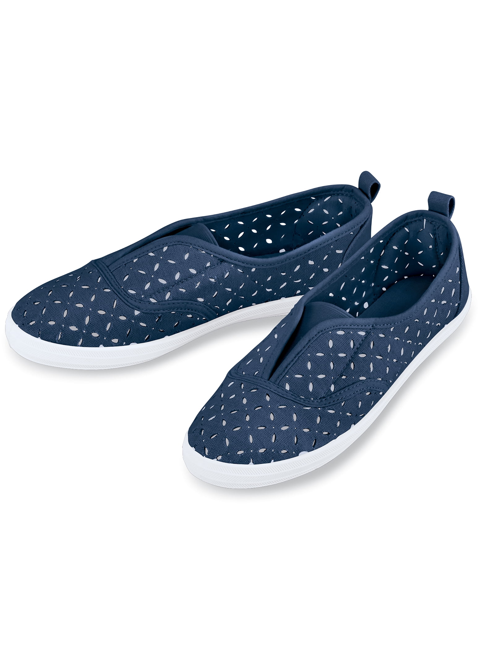Collections Etc Laser-Cut Pattern Stretch Slip-On Sneakers - Walmart.com
