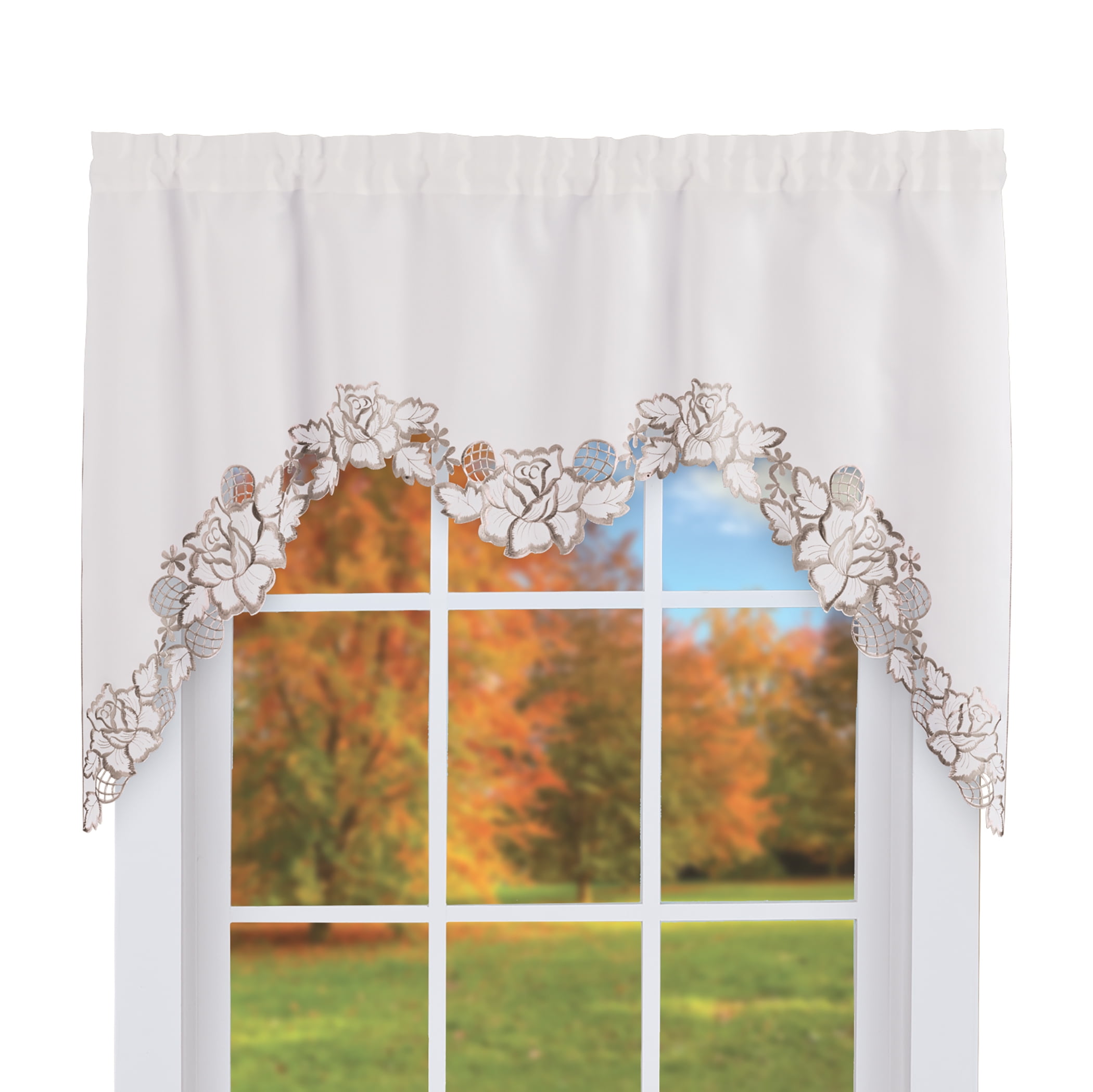 Collections Etc Lattice Embroidered Rose Elegant Window Swag Valance ...