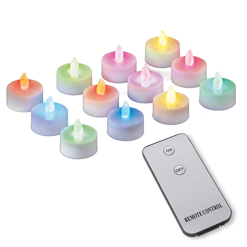 Collections Etc Led Tealight Candles with Remote - Set of 12, Color ...