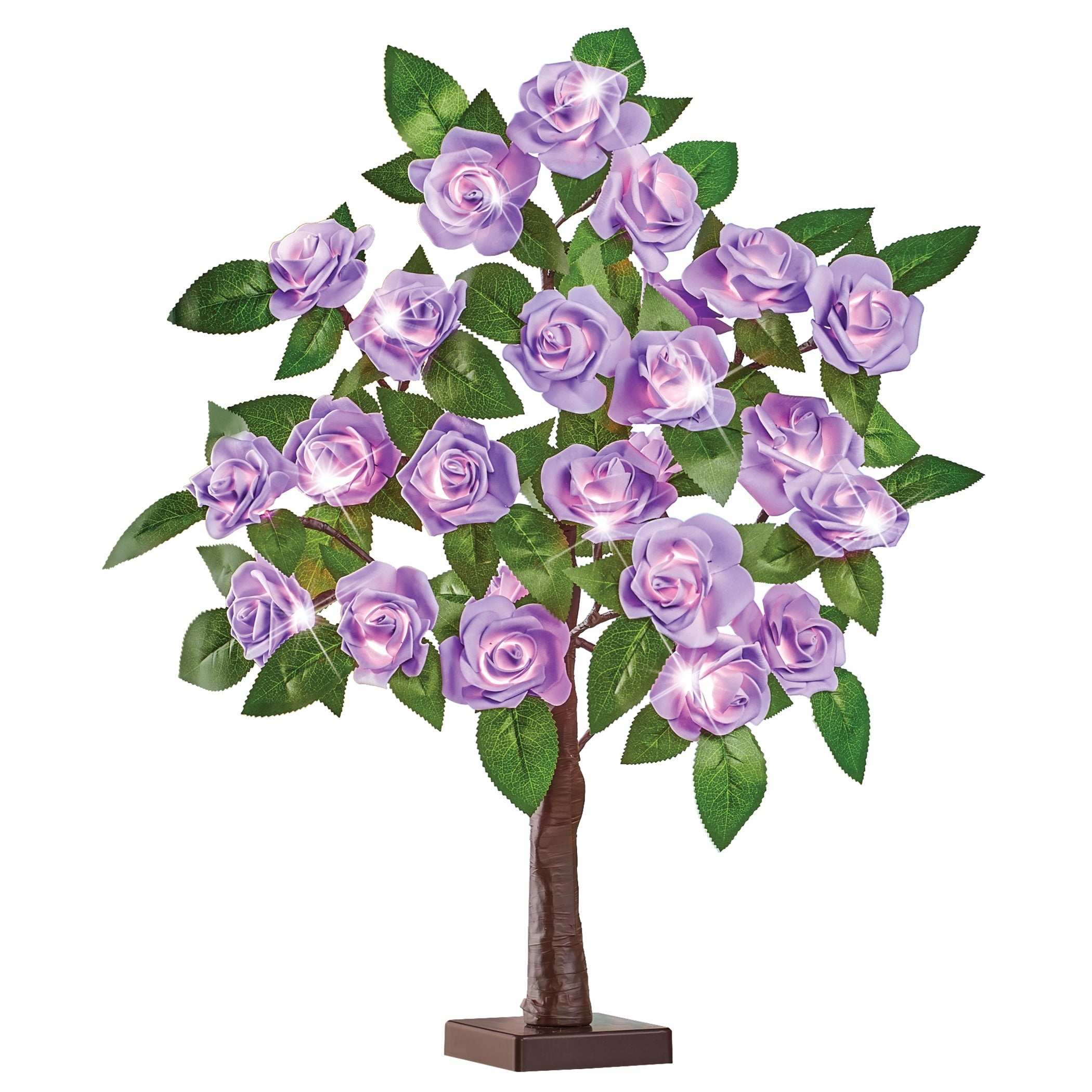 Collections Etc Lighted Tabletop Artificial Rose Tree and Greenery D ...