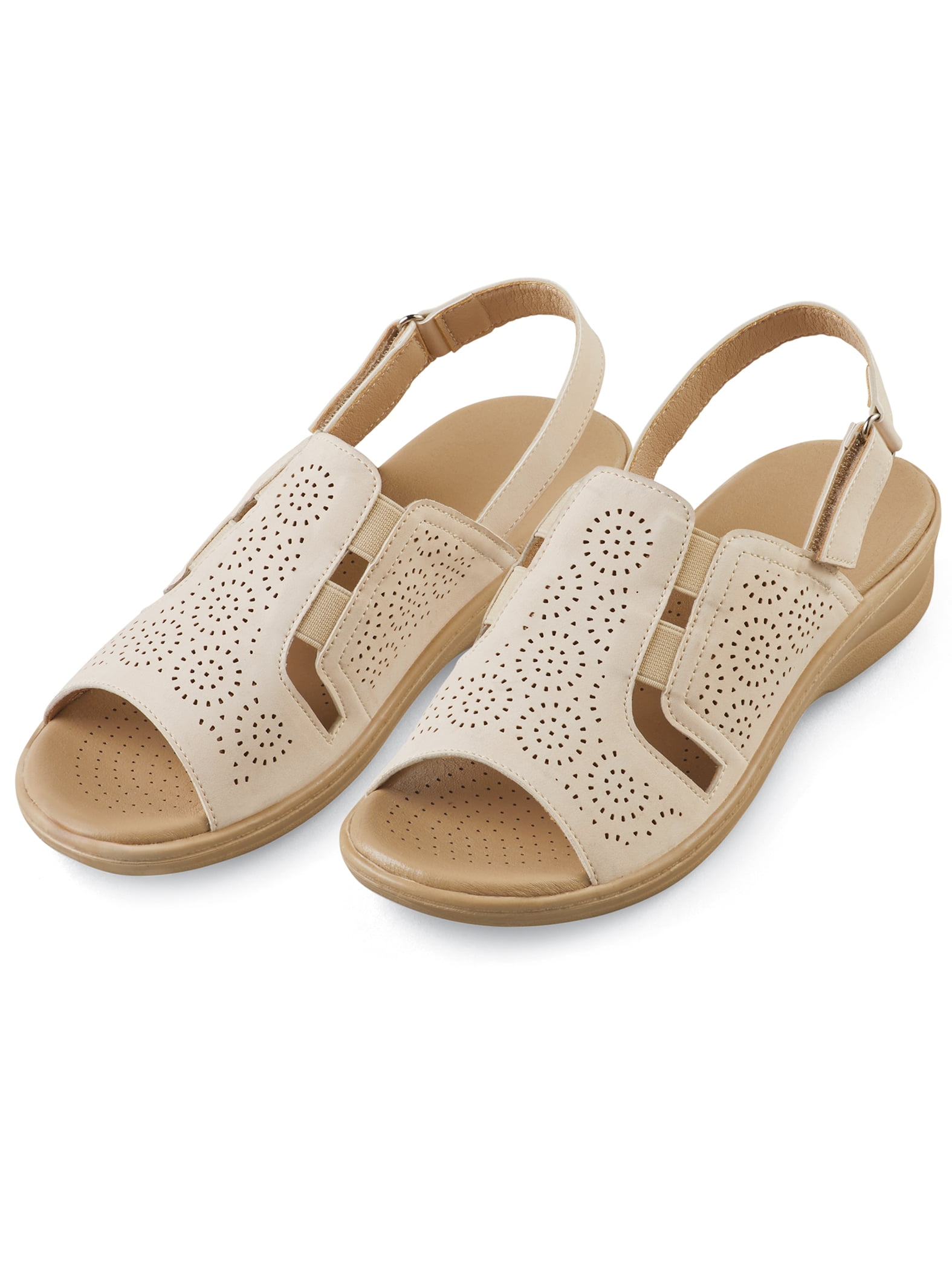 Collections Etc Lightweight Stretch Panel Cut-Outs Decorated Sandals ...