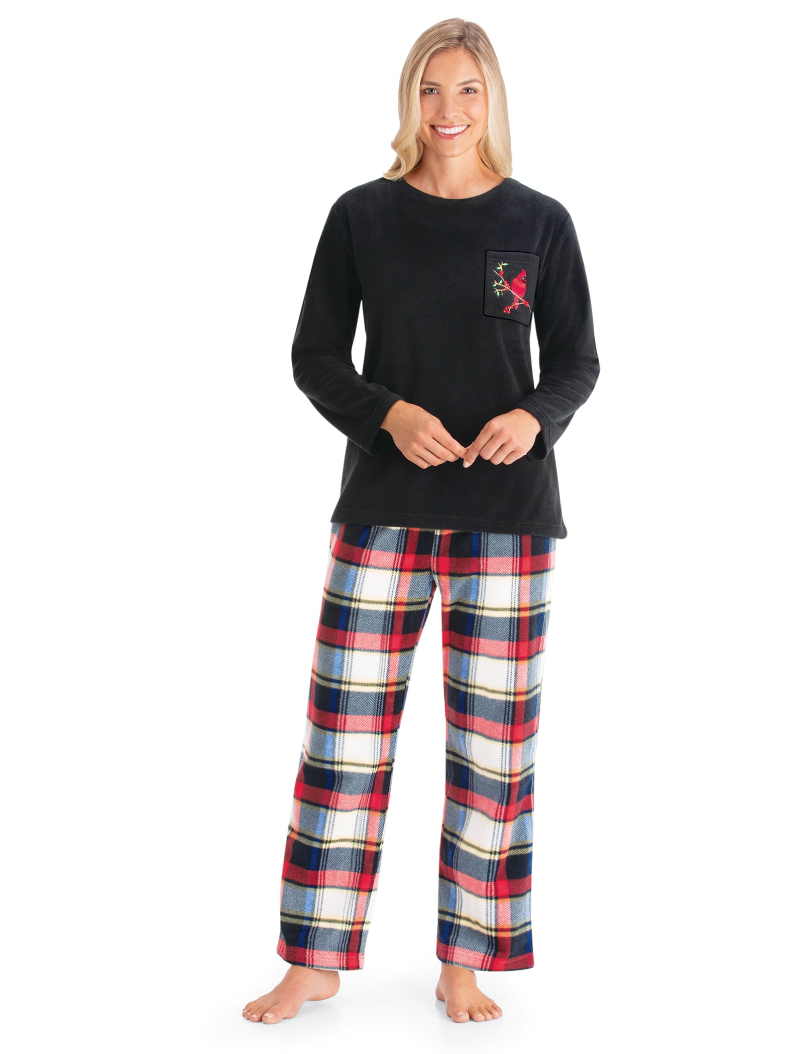 Collections Etc Long-Sleeve Cardinal Pocket Fleece Lounge Set - Walmart.com
