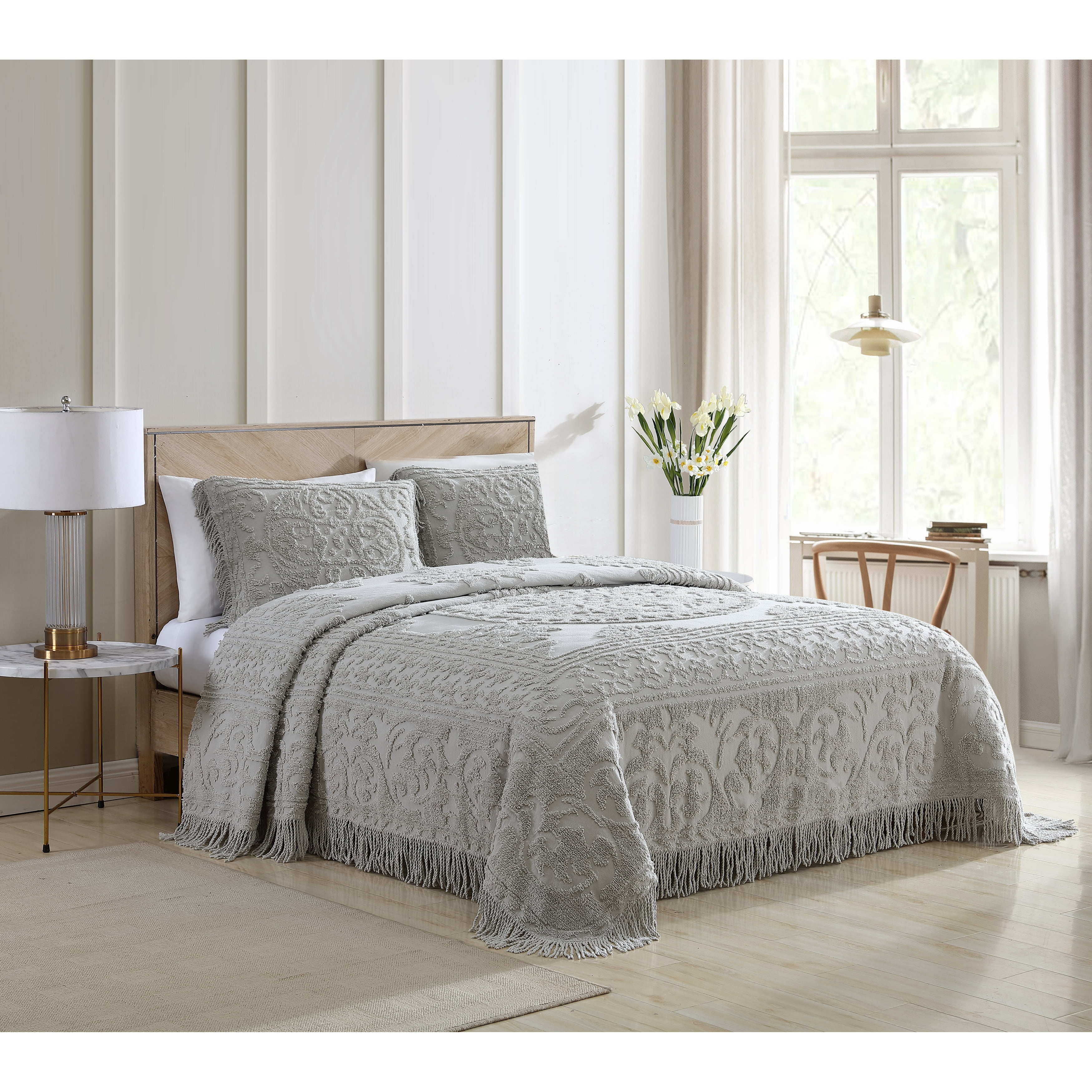 Collections Etc Luxurious Medallion Chenille Fringe Border Bedspread - Walmart.com
