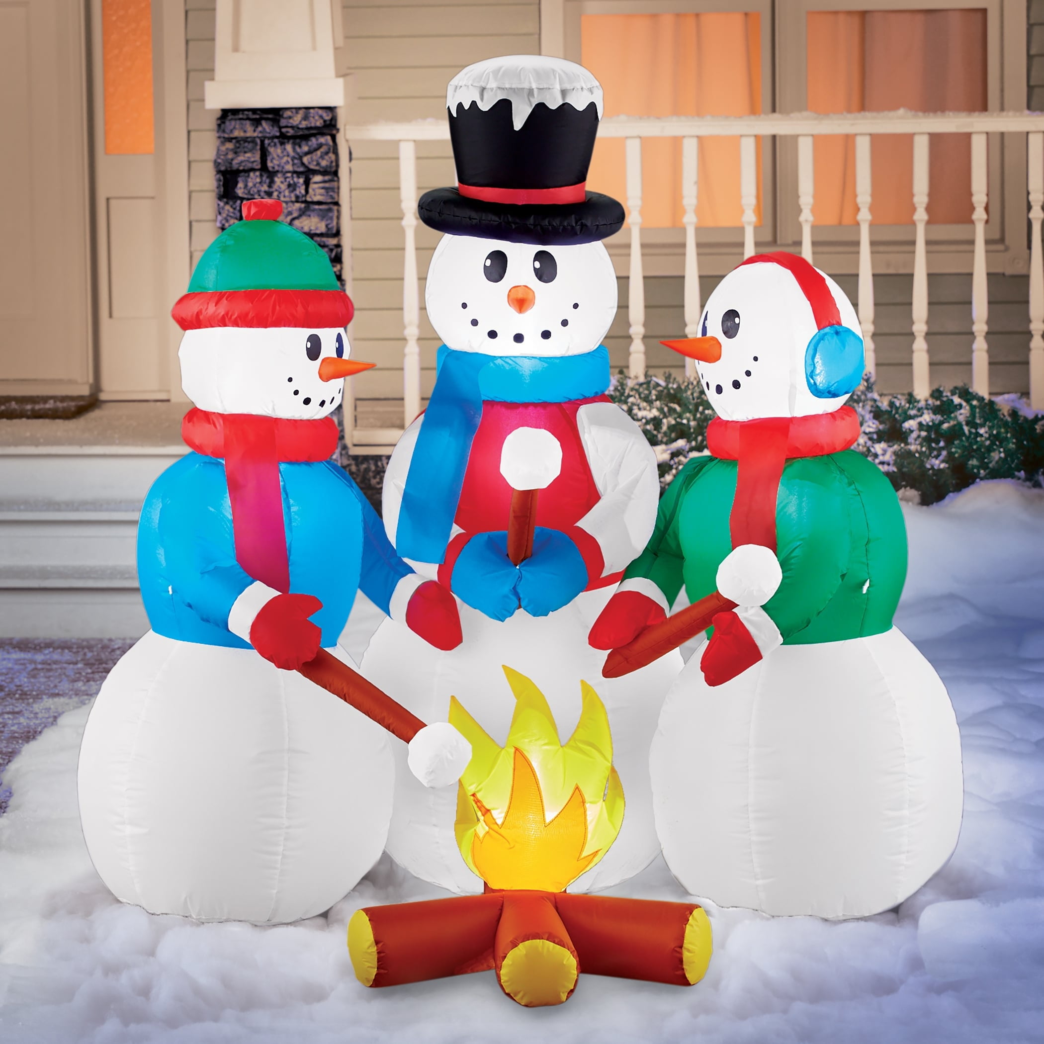 Collections Etc Marshmallow Campfire Snowmen Trio Inflatable Yard Decoration - Walmart.com