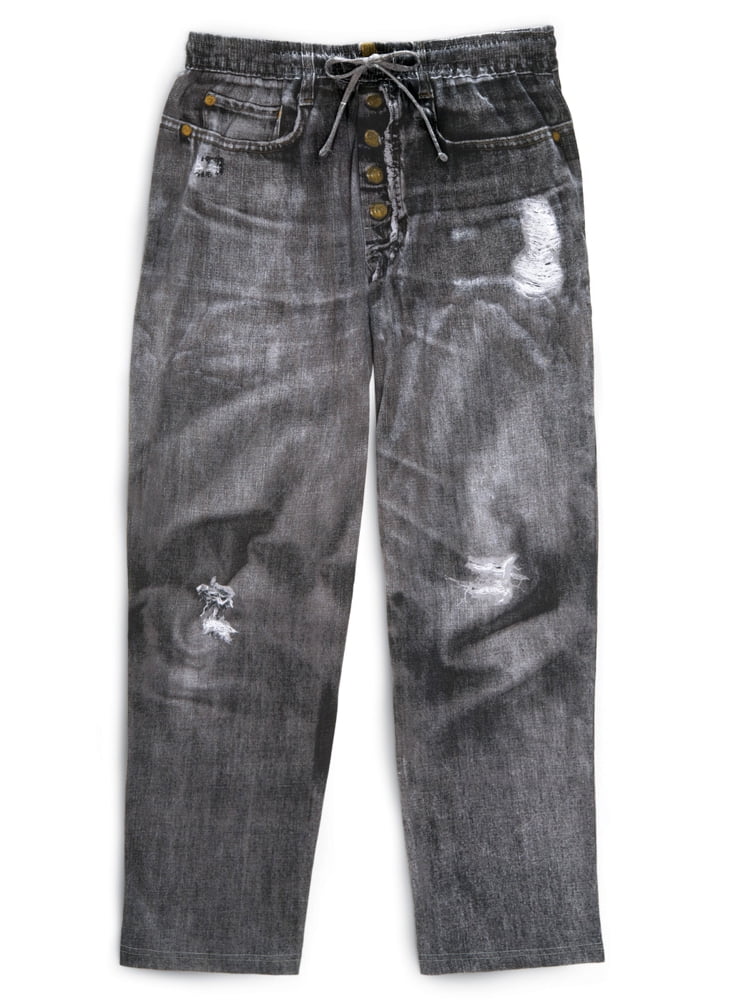 Collections Etc Mens Distressed Faux Dark Denim Soft Cotton Lounge Pant ...