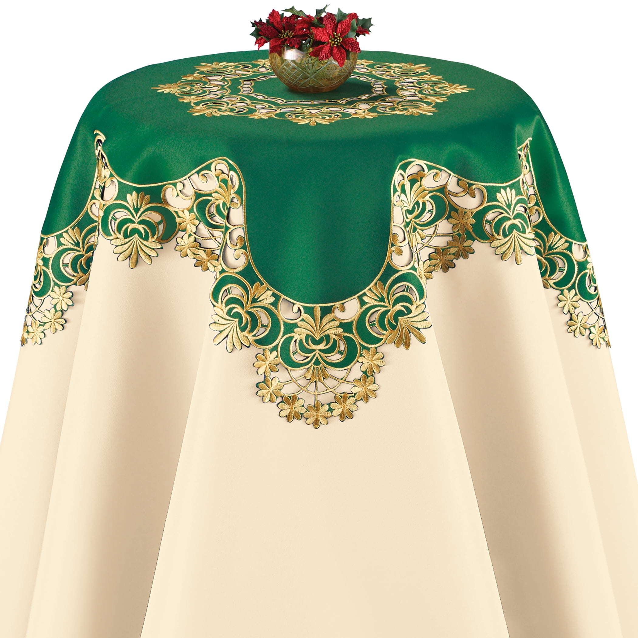 Collections Etc Metallic Embroidered Floral Scroll Table Linens ...