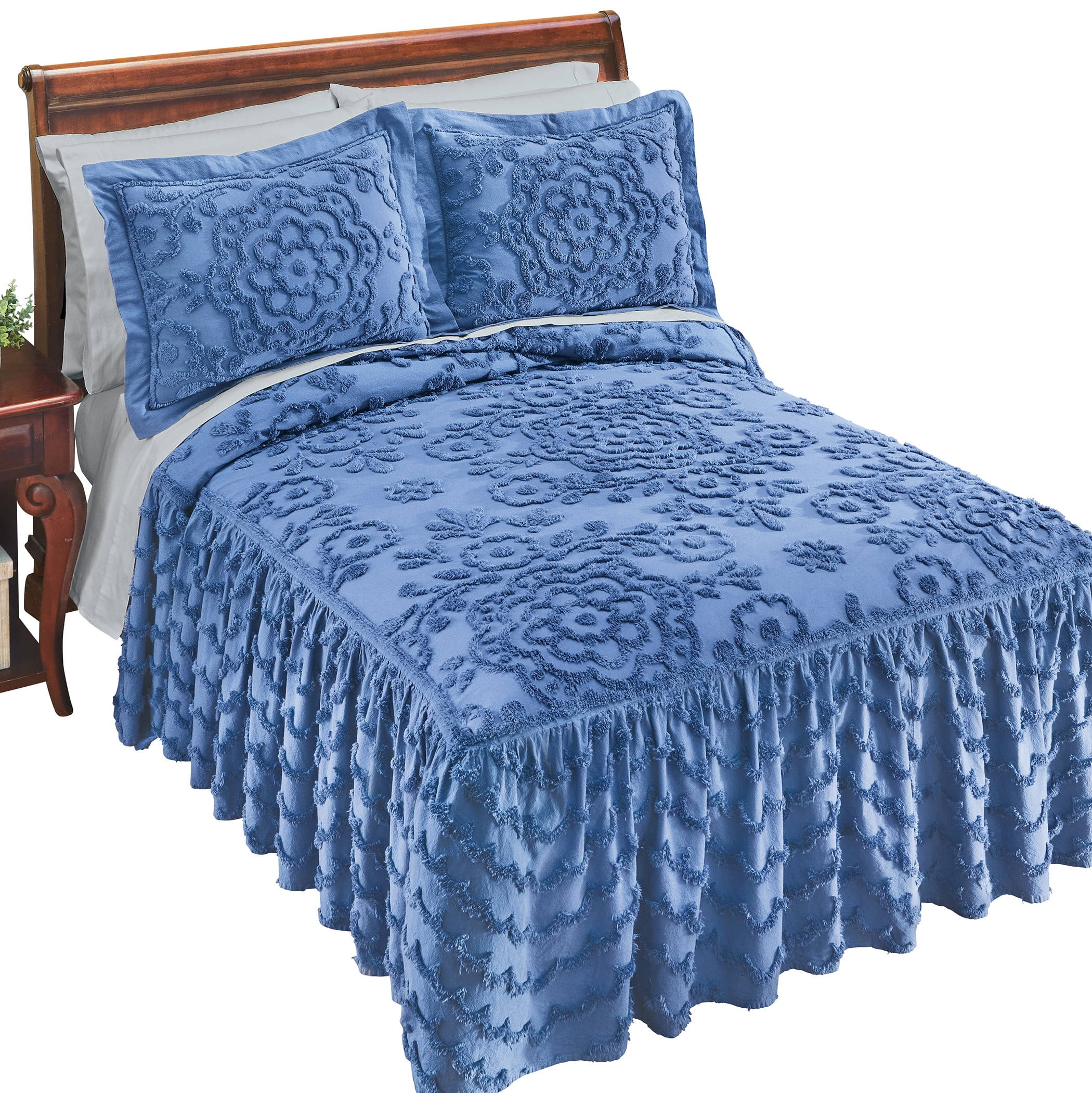 Collections Etc Mia Ruffled Textured Chenille Design Bedspread Blue ...