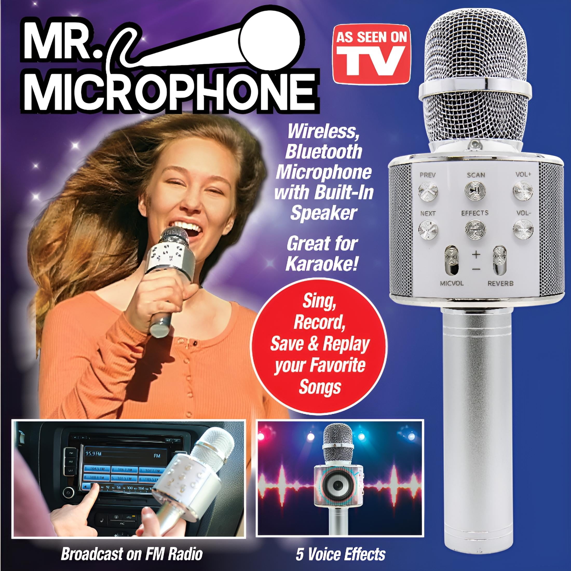 Collections Etc., Wireless Bluetooth Microphone with Built-in Speaker ...